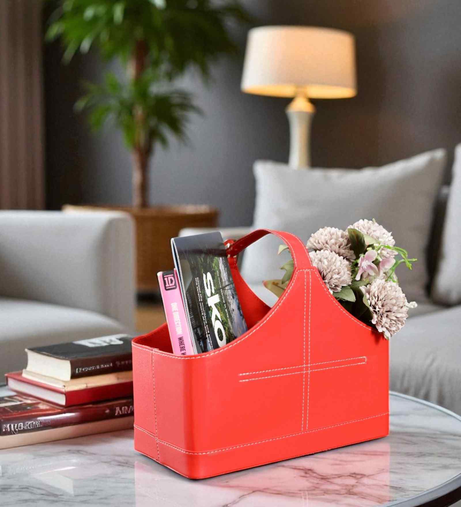 Buy (1Pc) Red Faux Leather Multipurpose Storage & Organizer Basket for ...