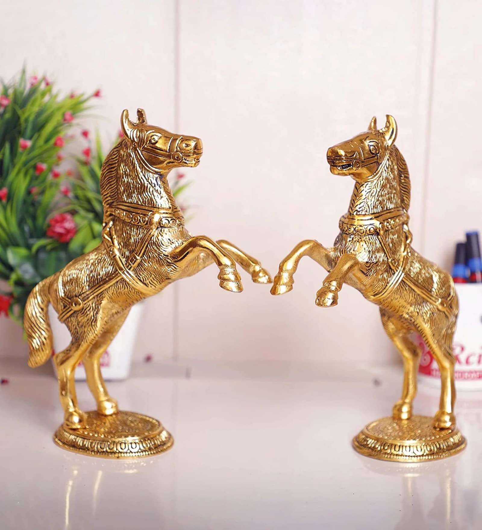 Buy (Pack of 2) Jumping Horse Metal Animal Figurine (Gold) at 19% OFF ...
