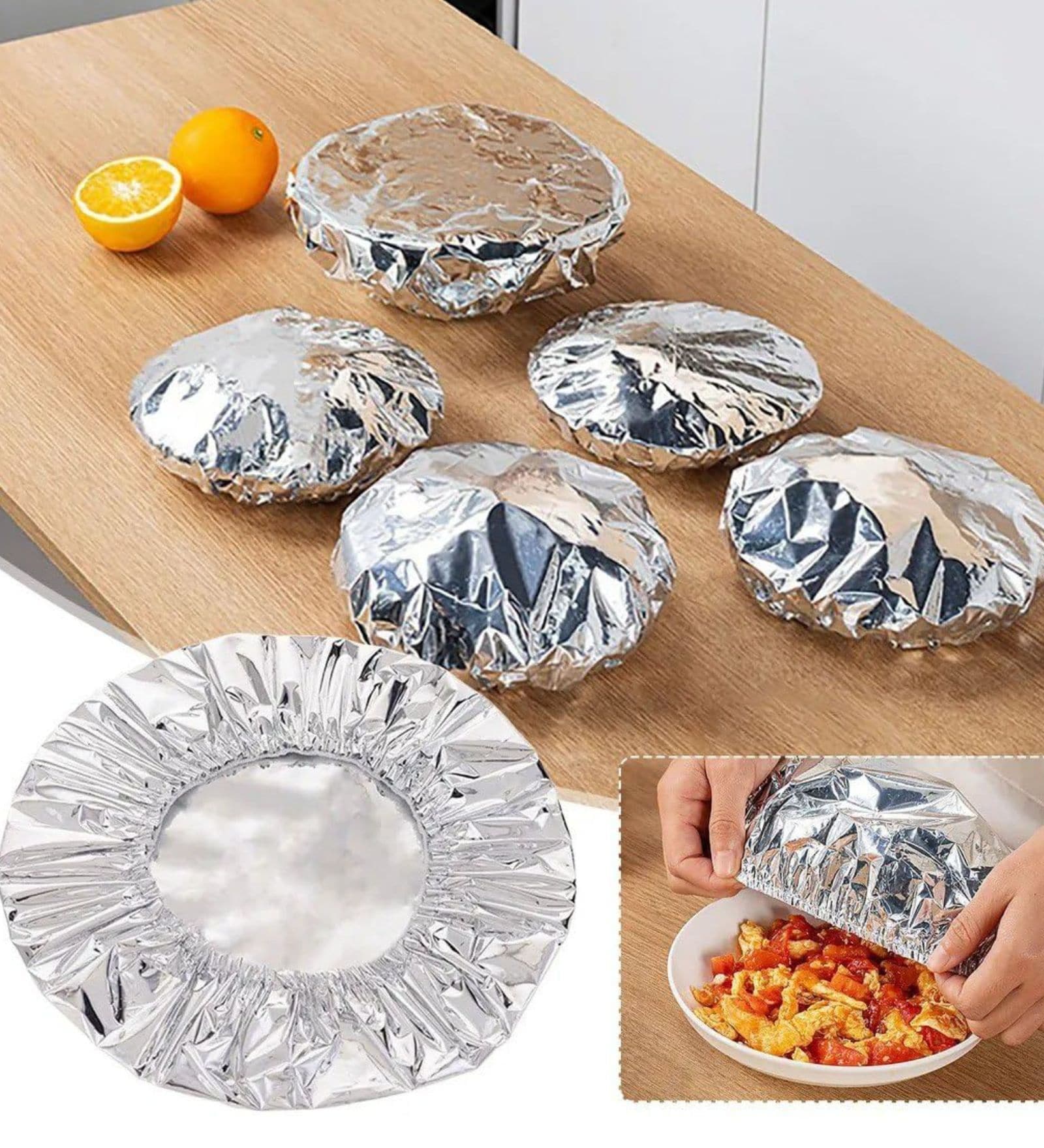 Buy (Pack of 5) Adjustable Reusable Food Covers Aluminum Foil Bowl ...