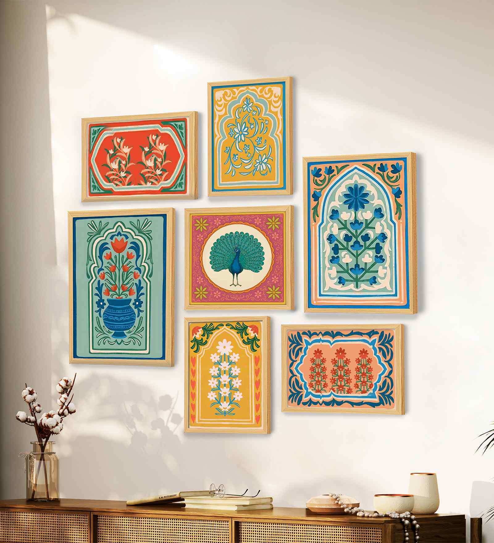 Buy (Pack Of 7) Multicolor Fibre Floral Peacock Wall Art Panels at 81% ...