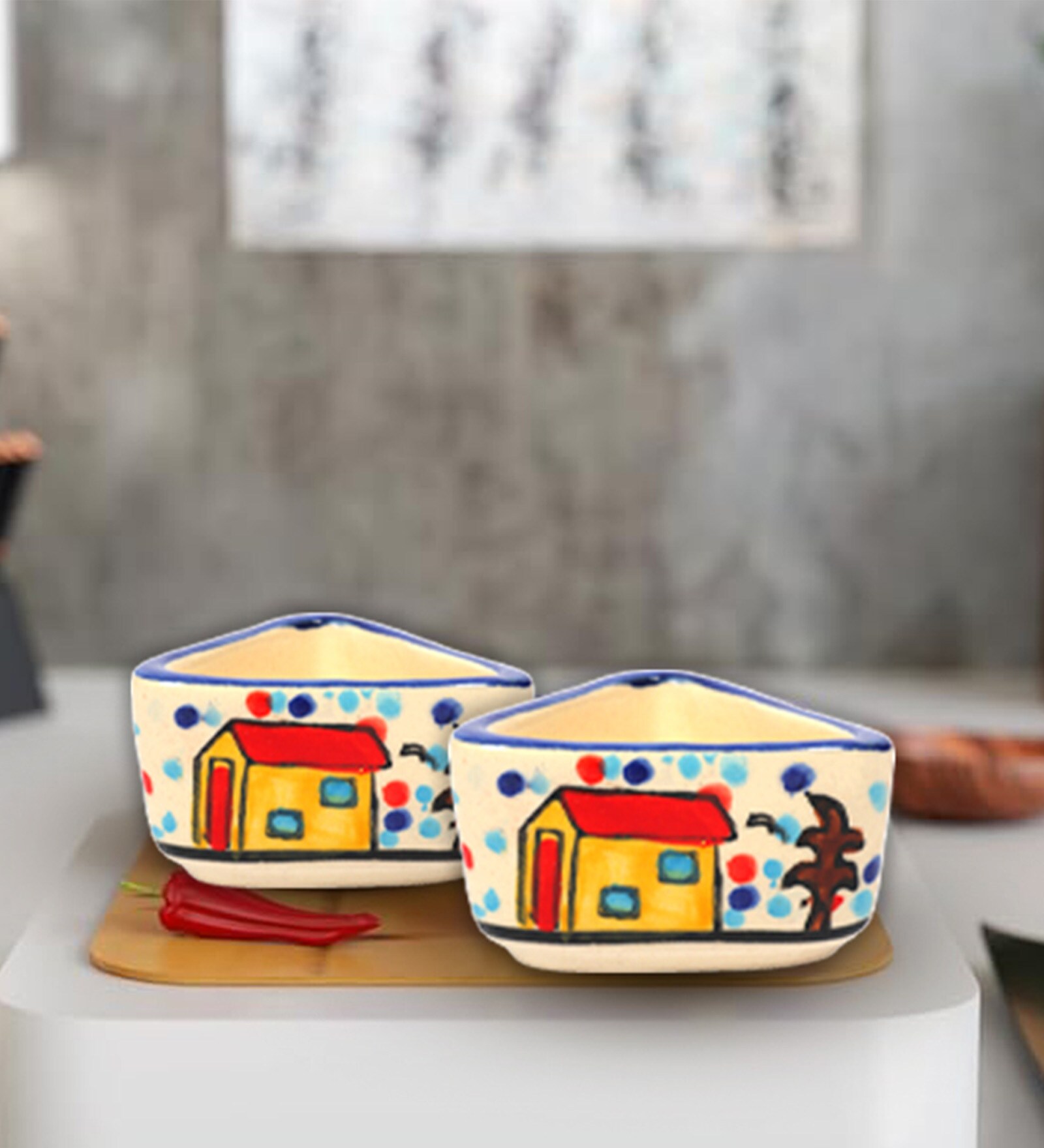 Buy (Set of 2) Hand Printed Ceramic Mini Dip Bowl (White) at 72% OFF by ...