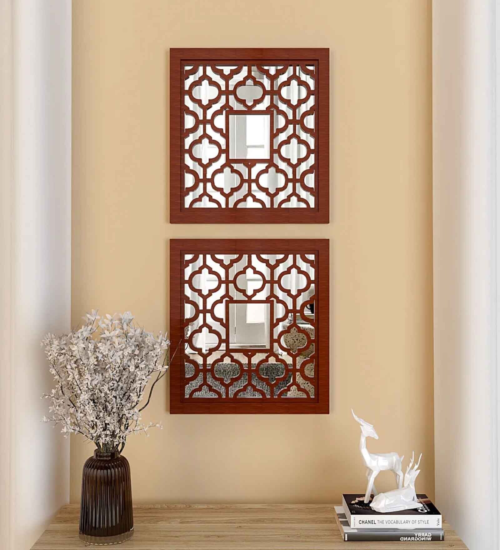 Buy (Set of 2) Wooden Frame Bohemian Style Decorative Wall Mirror at 55 ...