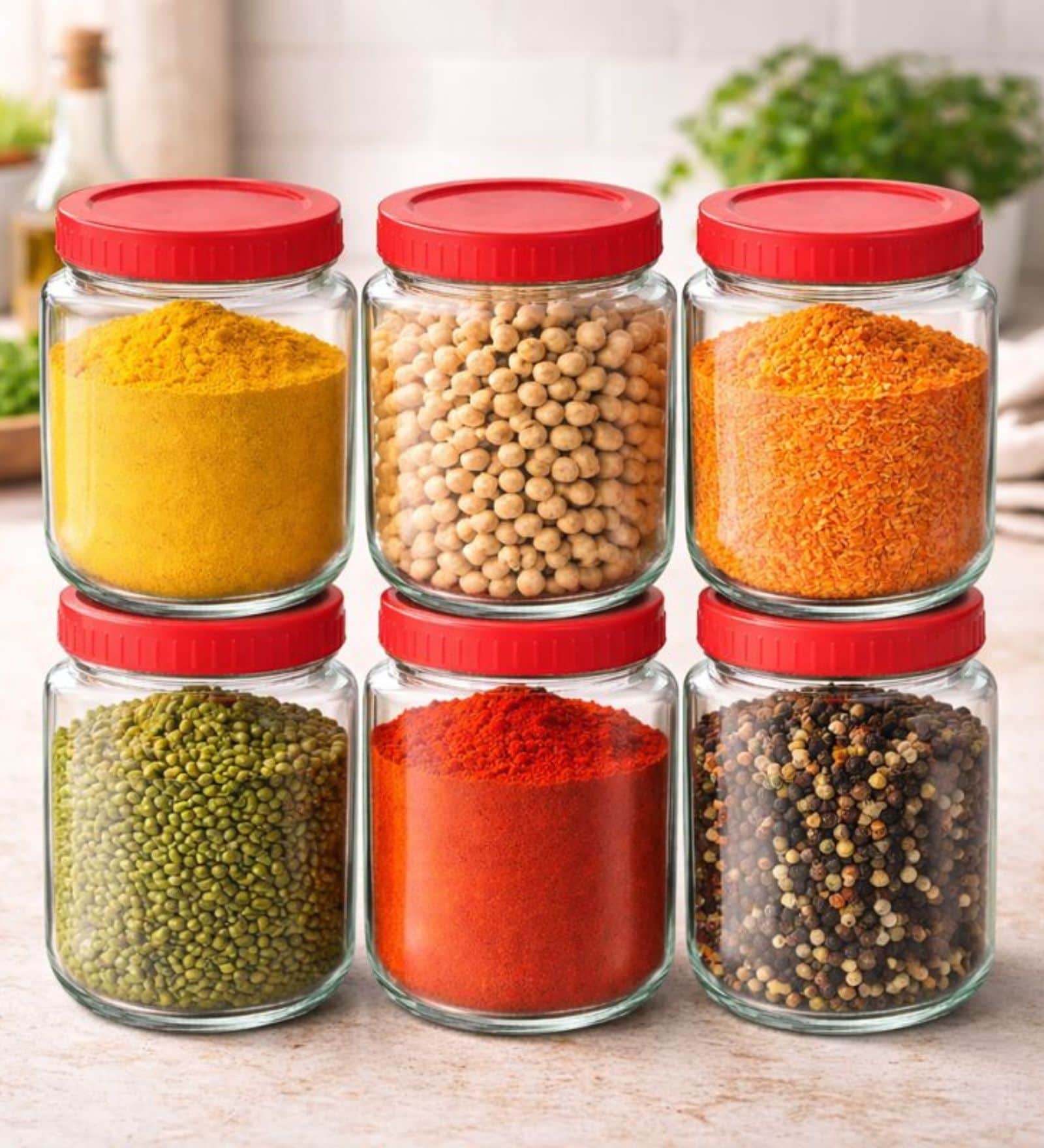 Buy (Set of 6) Classic Collection 1 Ltr Round Shape Glass Storage Jars ...