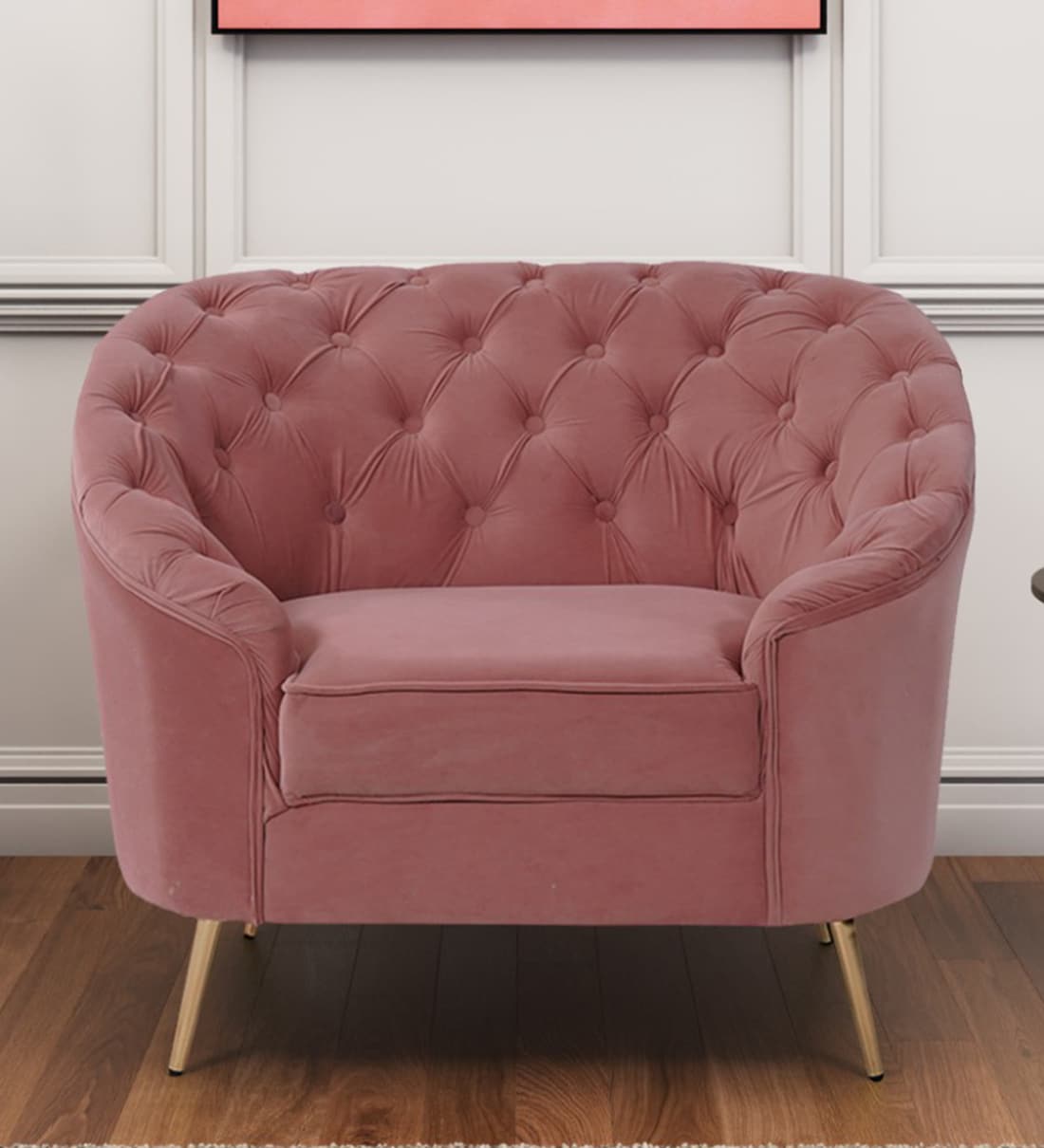 Buy Danira Velvet 1 Seater Sofa In Blush Pink Colour at 7% OFF by ...