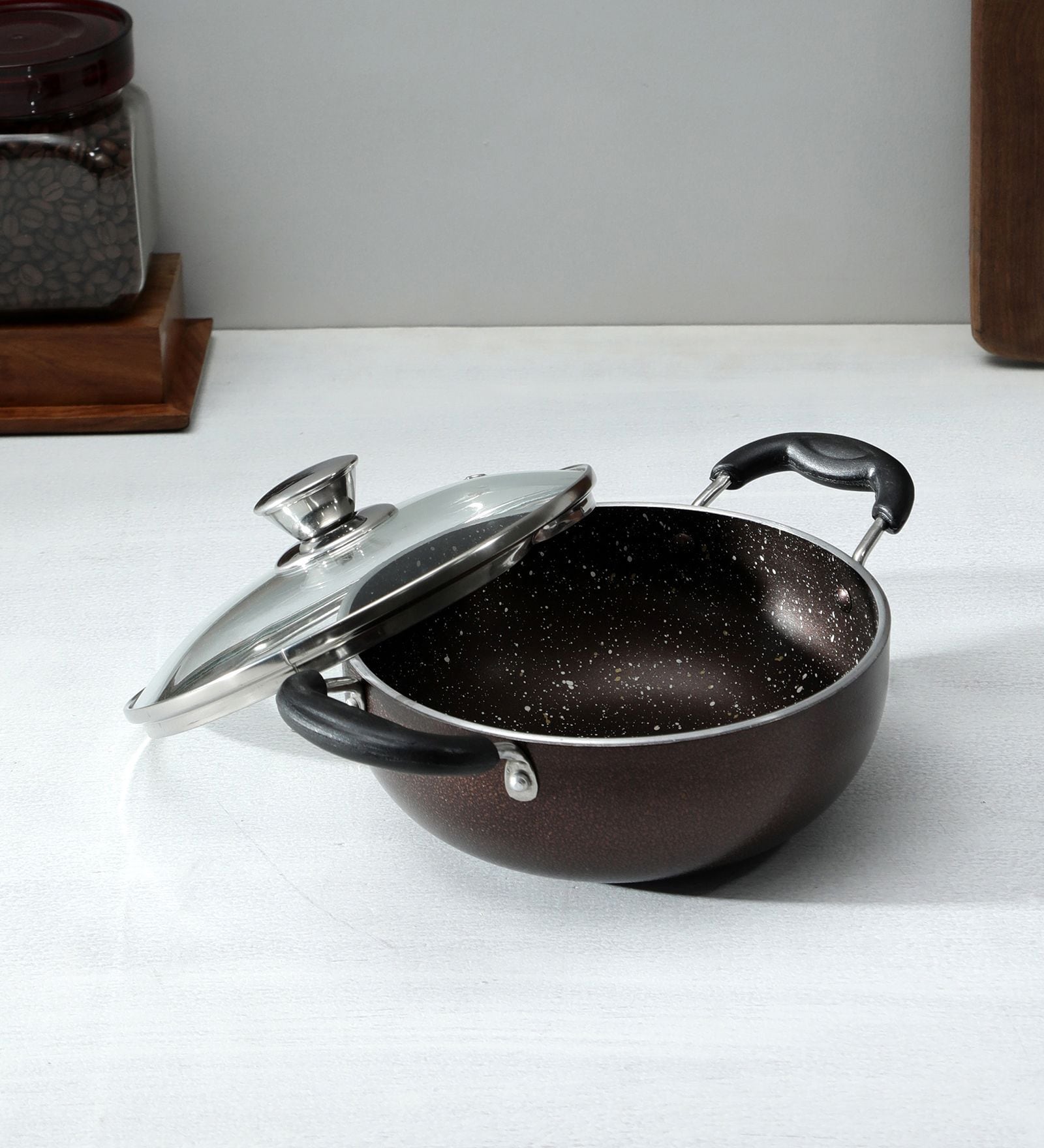 Buy Wine Aluminium 4Mm Non-Stick Kadhai With Handle at 33% OFF by ...