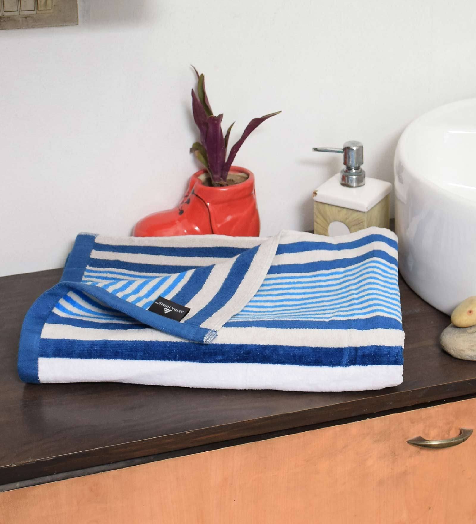 Buy Blue Patterned 420 GSM Cotton Bath Towel by AVI Living at 32% OFF by AVI Living | Pepperfry