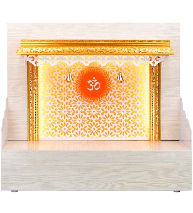 Buy The Mandir Store Shubh Pinewood Finish LED Mandir With Storage ...