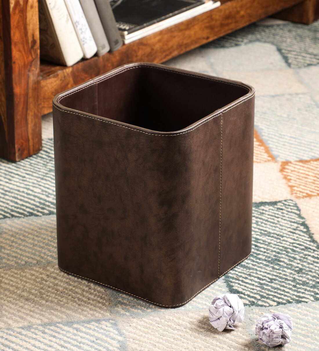 Buy 10.5 Ltr Open Leatherette Dustbin in Brown by Paul & Adi at 14% OFF ...