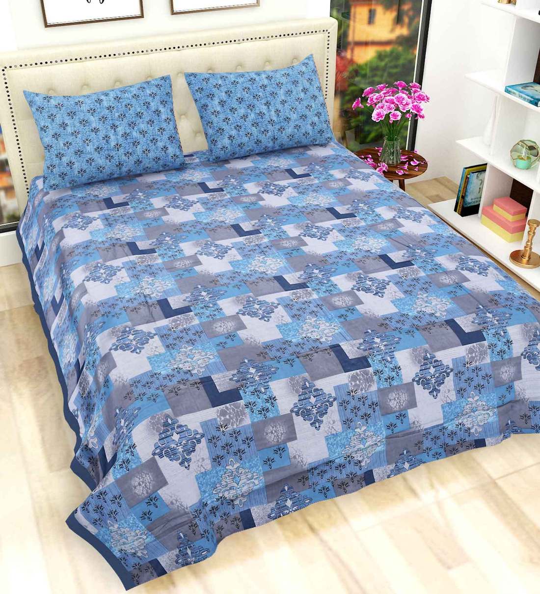 Buy 100% Cotton 200 TC Double Bedsheet with 2 Pillow Covers by Ved at ...