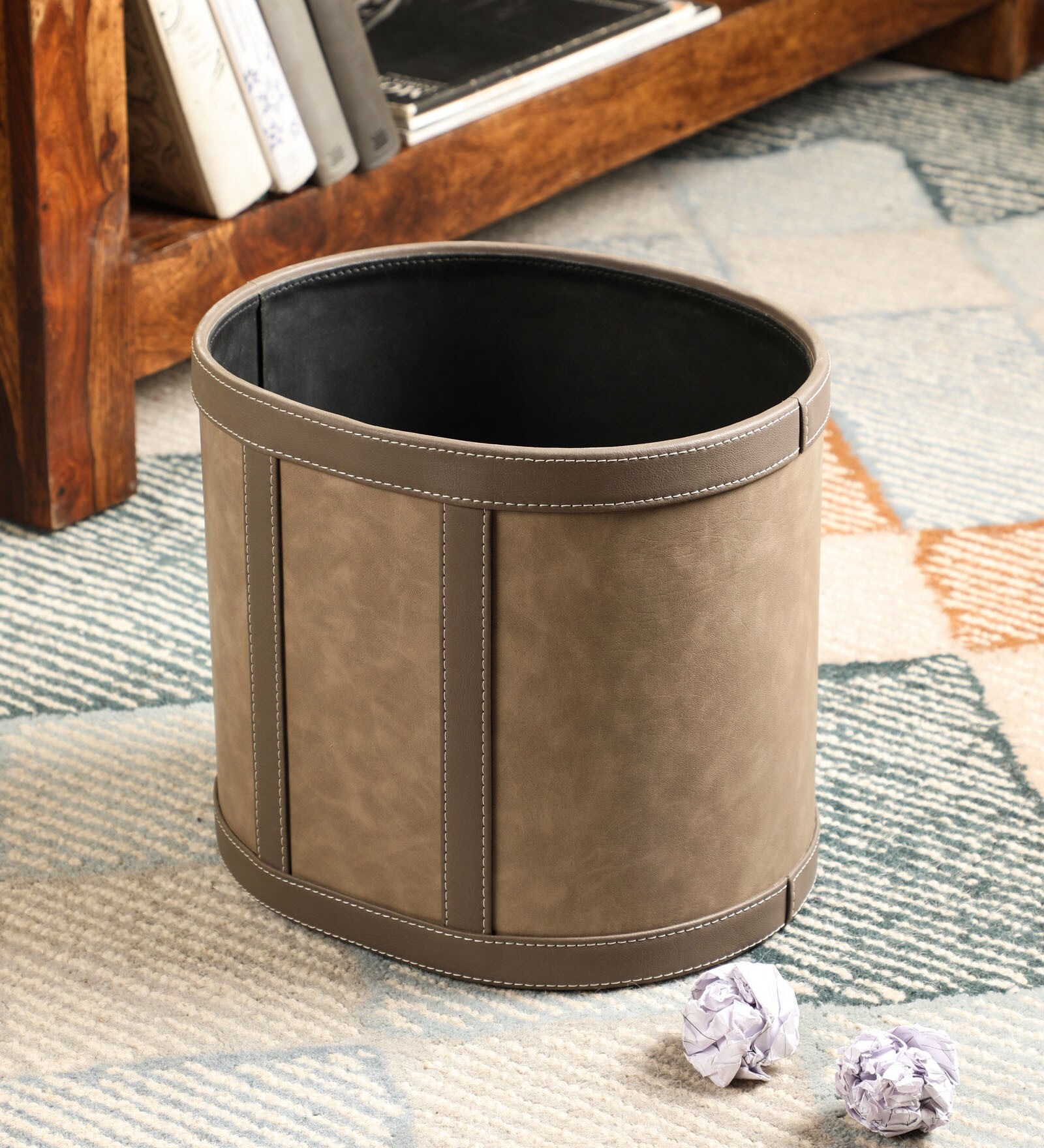 Buy 10.5 Ltr Open Leatherette Dustbin in Brown by Paul & Adi at 21% OFF ...