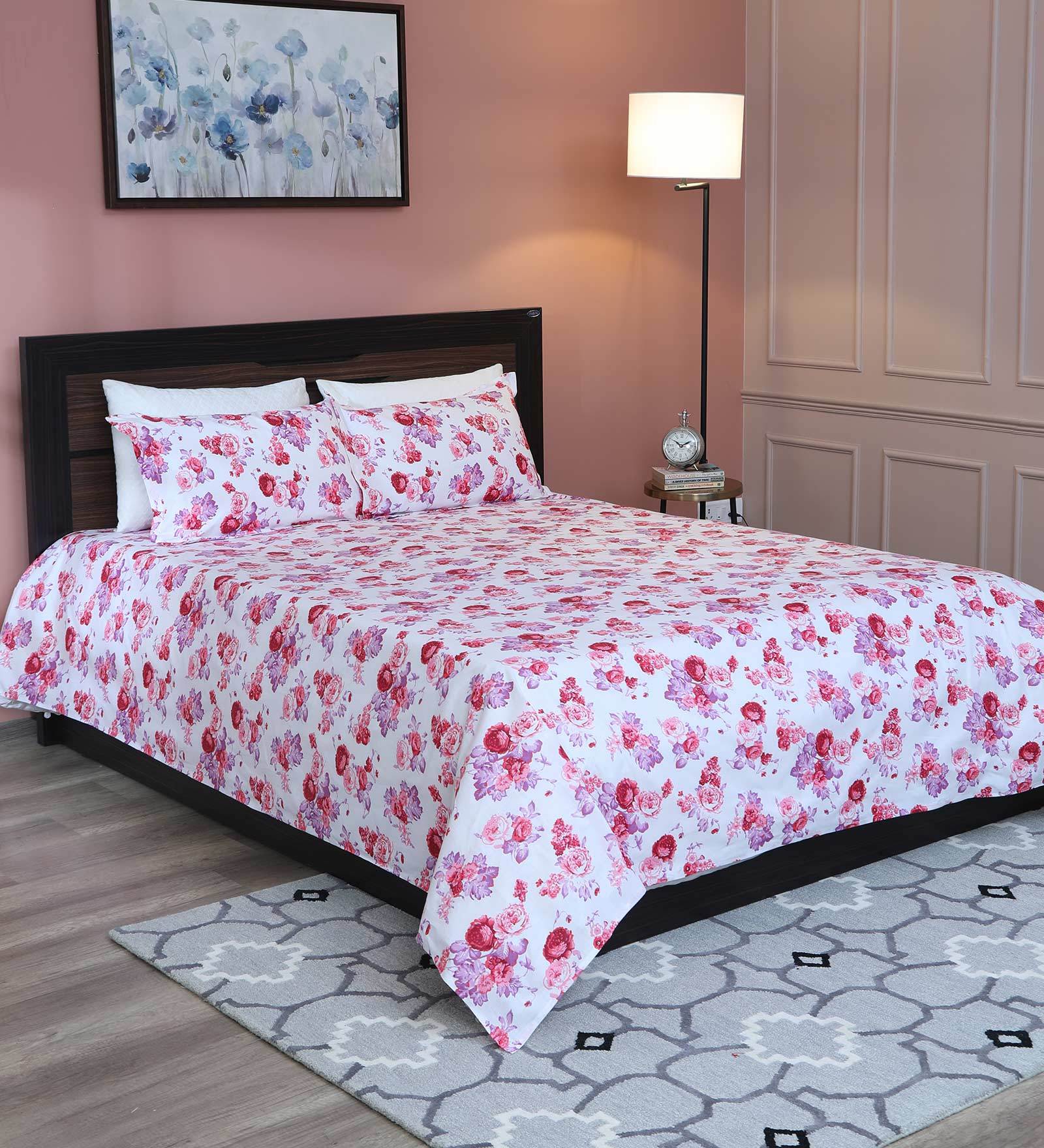 Buy 100% Cotton 144TC Double Bedsheet with 2 Pillow Covers - Amberville ...