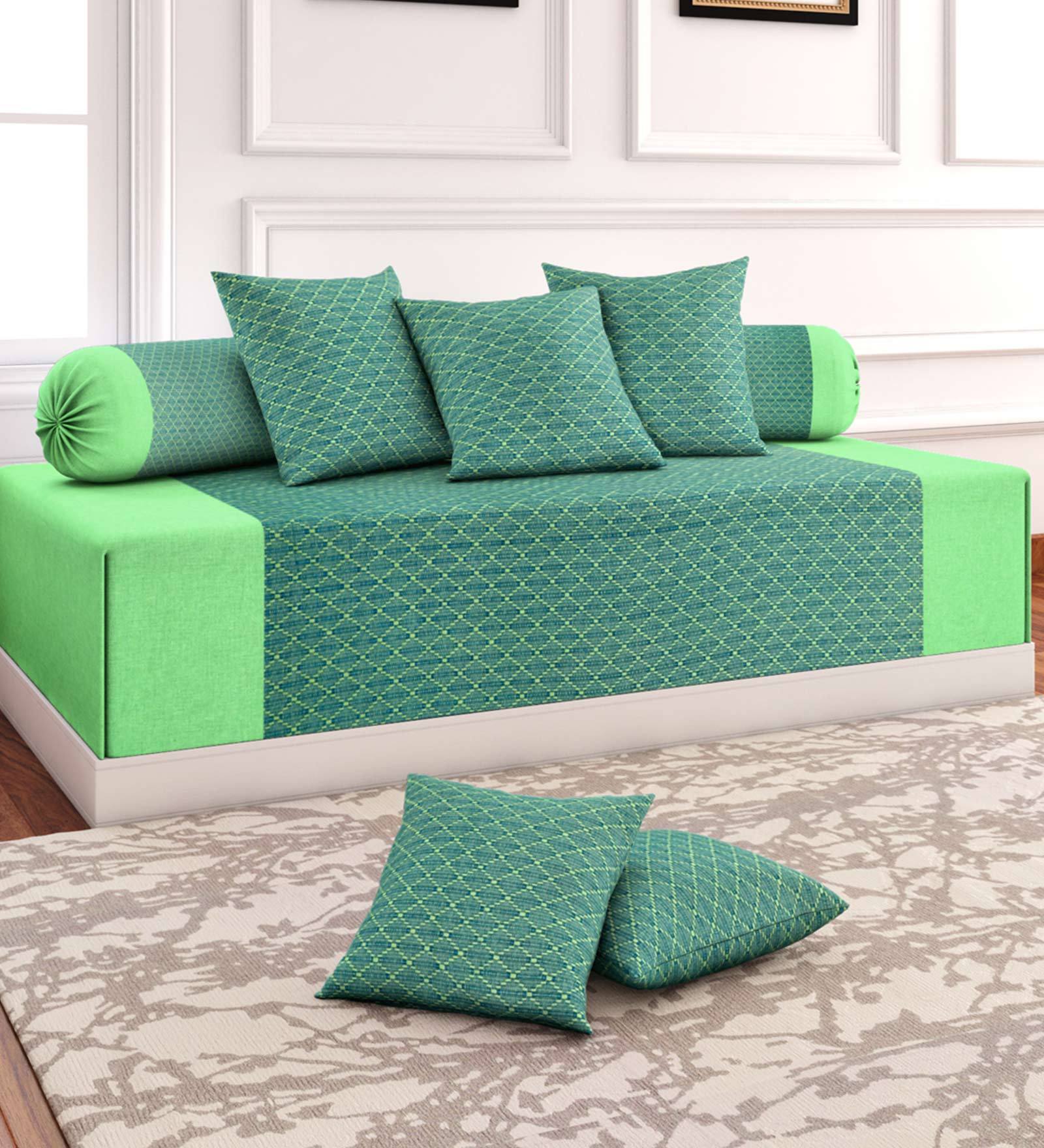 Buy Green Patterned 200 TC 100% Cotton (Set of 6) Diwan Sets by Soumya ...