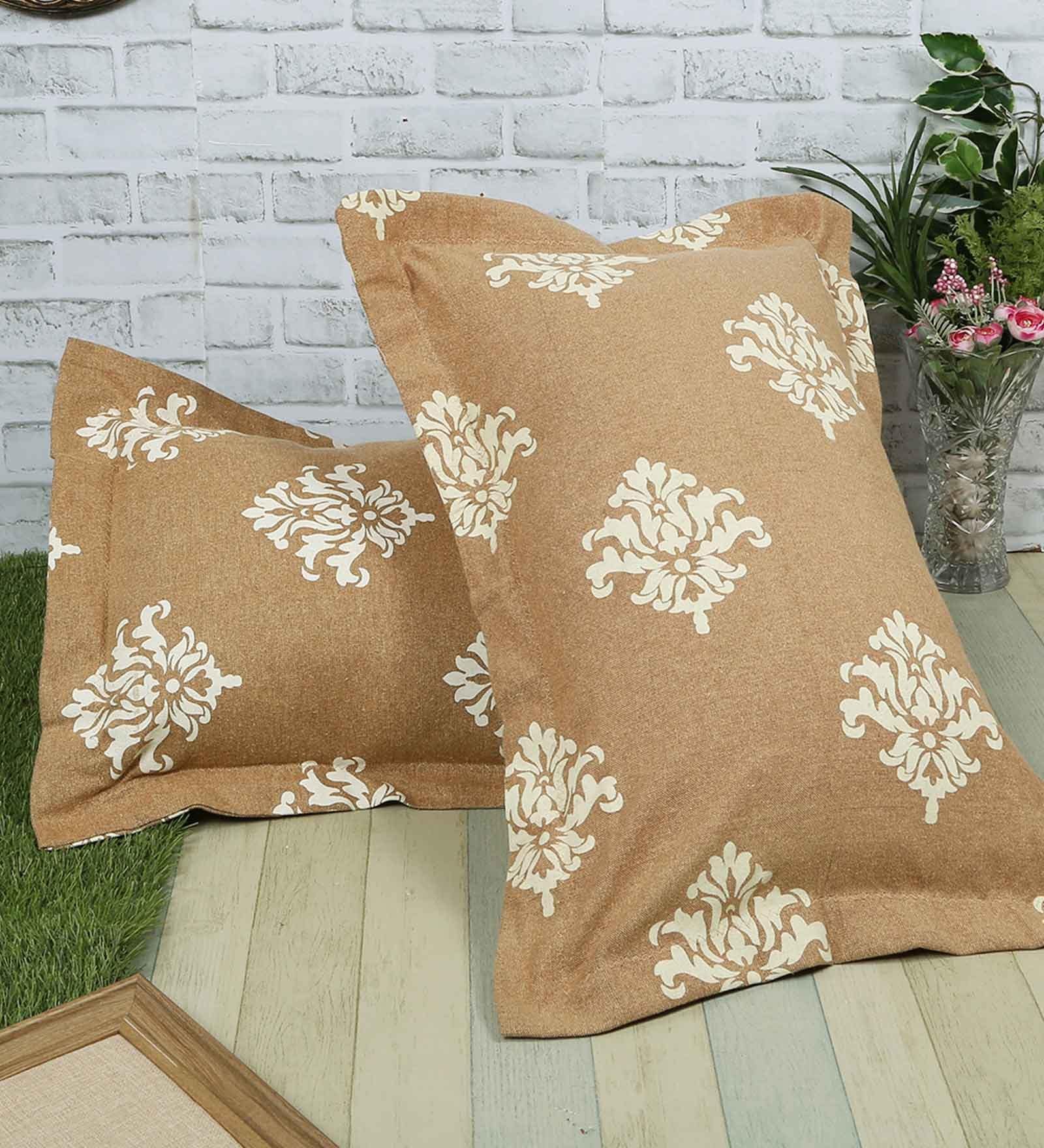 Buy Brown Patterned 200TC Cotton 17 x 27 Inches Pillow Covers (Set of 2 ...