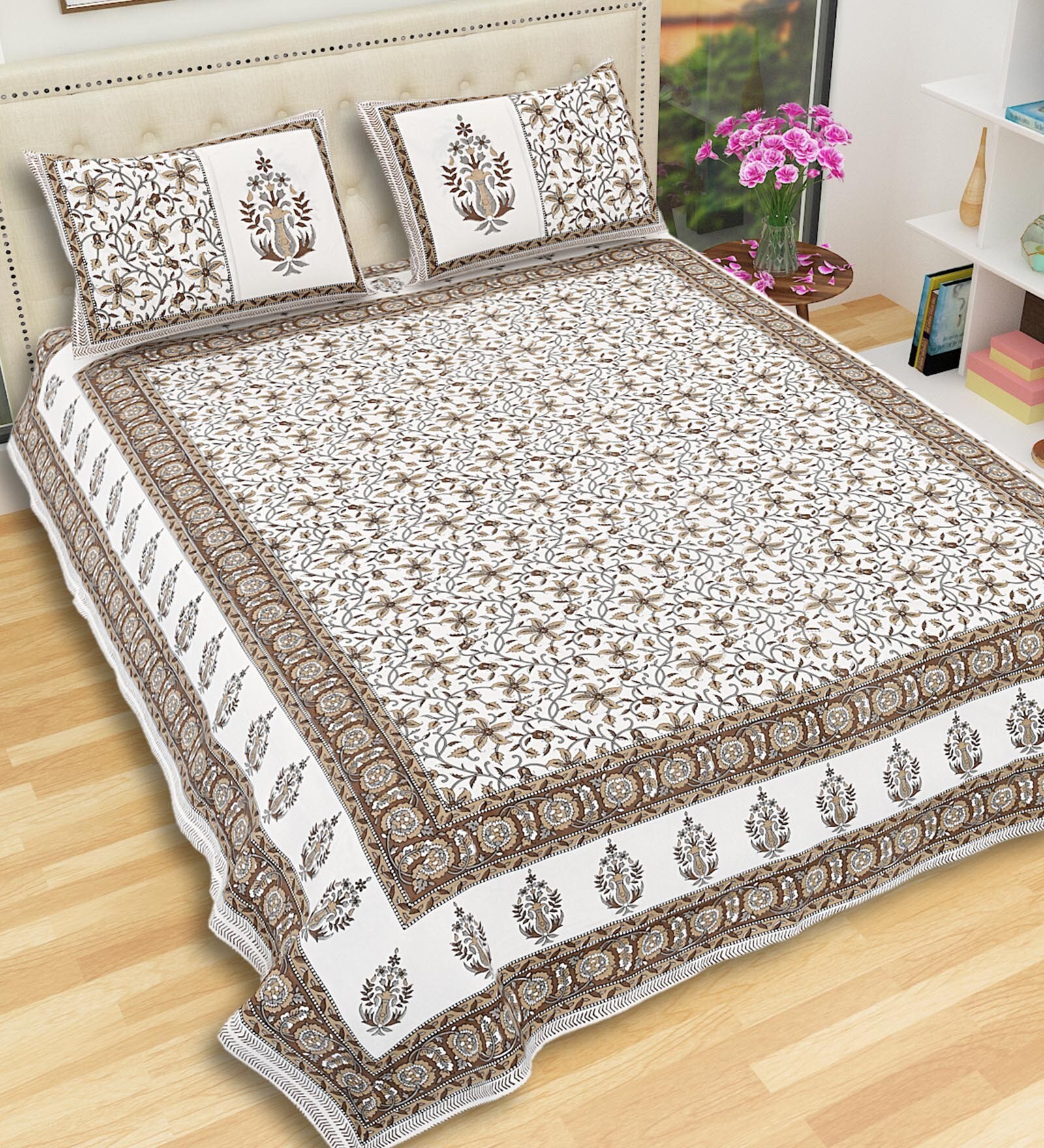 Buy Cotton 210TC Double Bedsheet with 2 Pillow Covers by Ved at 25% OFF ...