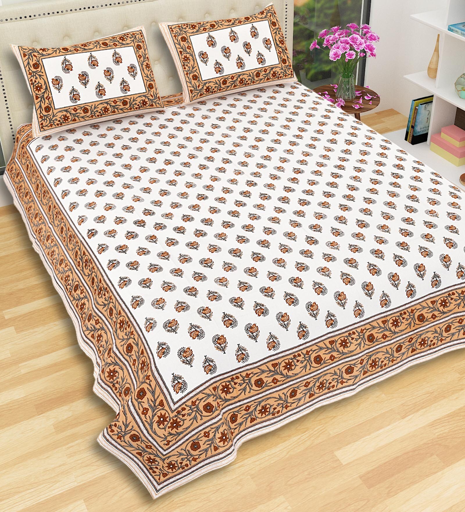 Buy Cotton 210TC Double Bedsheet with 2 Pillow Covers by Ved at 28% OFF ...