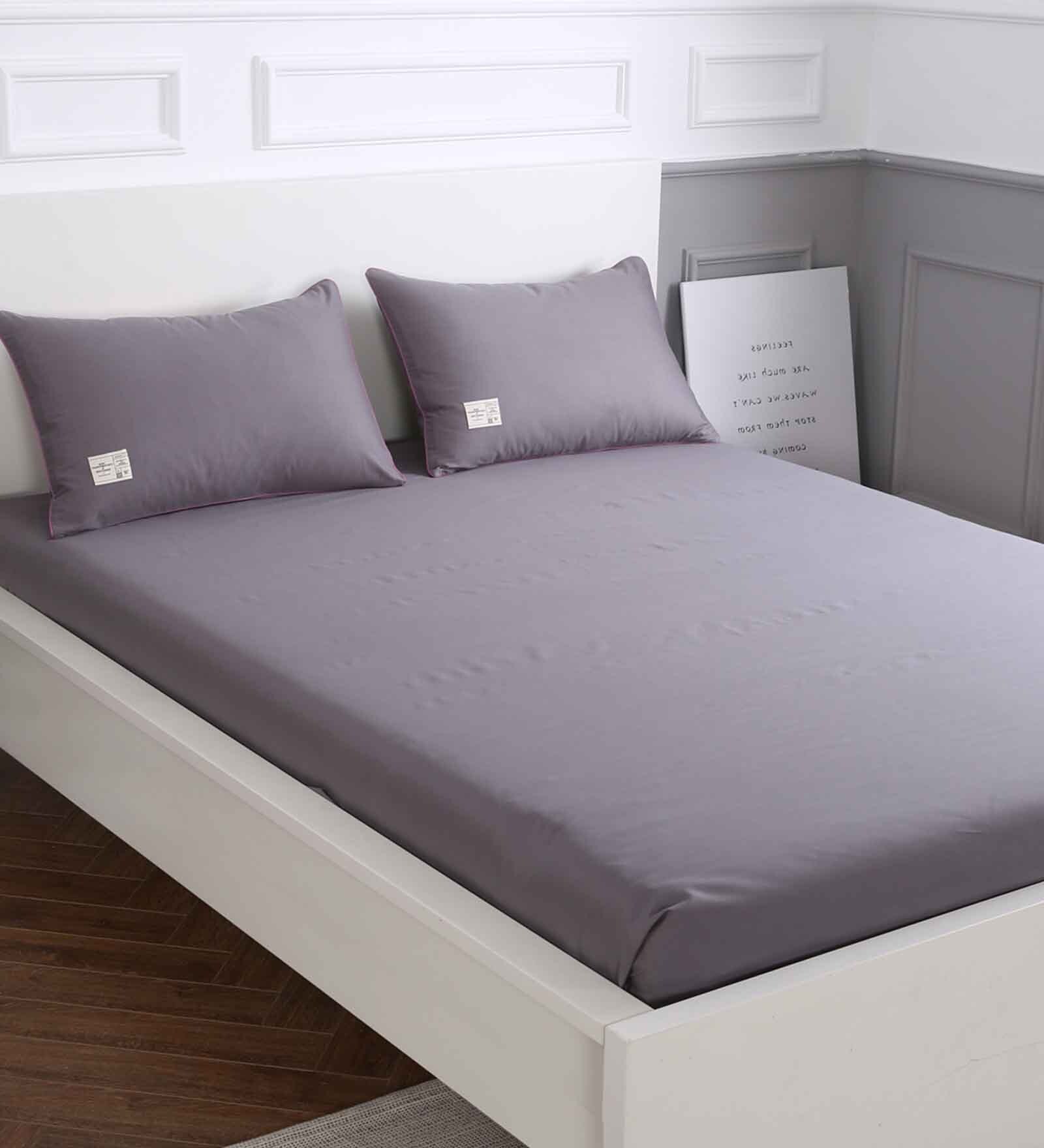 Buy Grey Solid 210 TC Cotton 1 Double Bedsheet with 2 Pillow Covers by ...