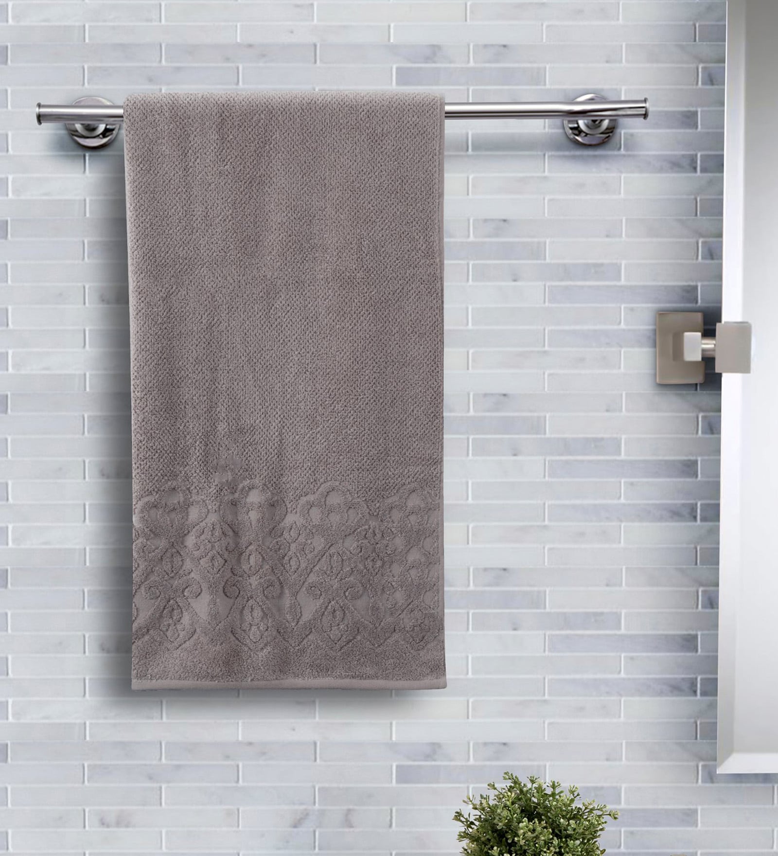 Buy Grey 100% Cotton 550 GSM Medium Bath Towel by Maspar | Pepperfry