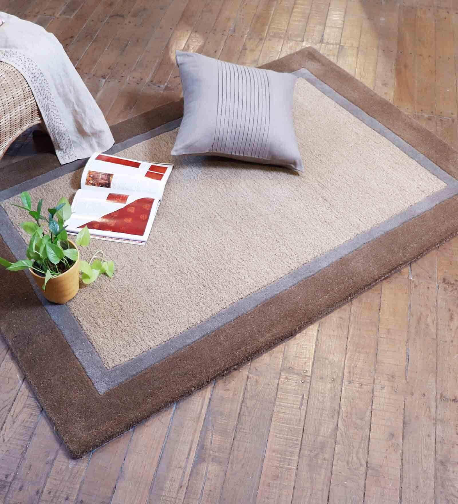 Buy Multicolor Solid 100% Wool 4 ft x 6 ft Hand Tufted Carpet by Zeba ...