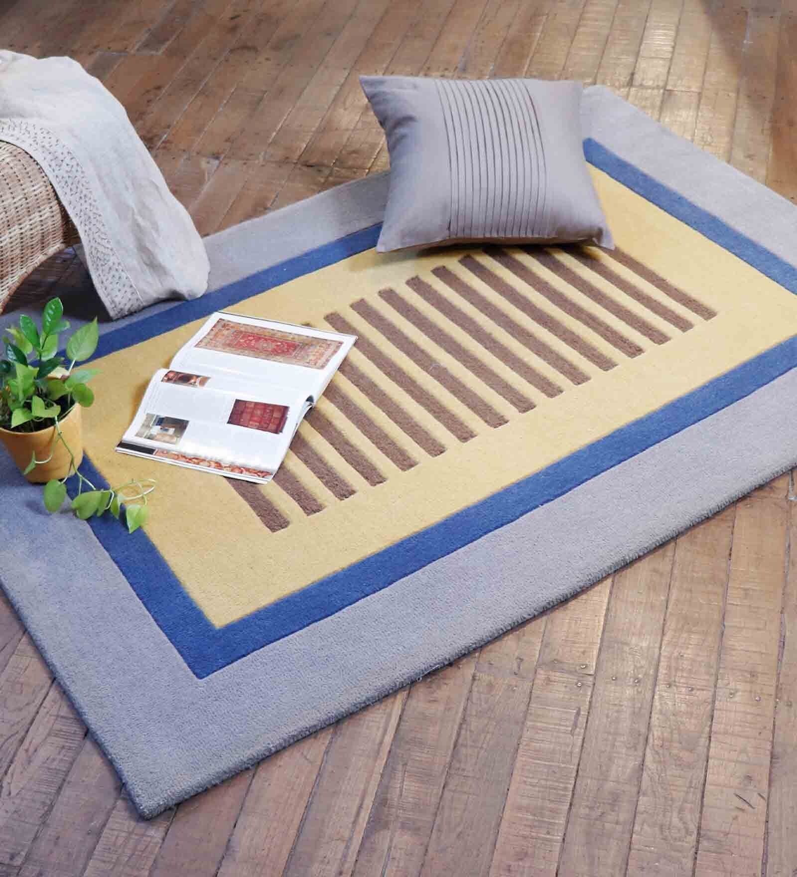 Buy Multicolor 100% Wool Striped 4 X 6 Feet Hand Tufted Carpet by Zeba ...
