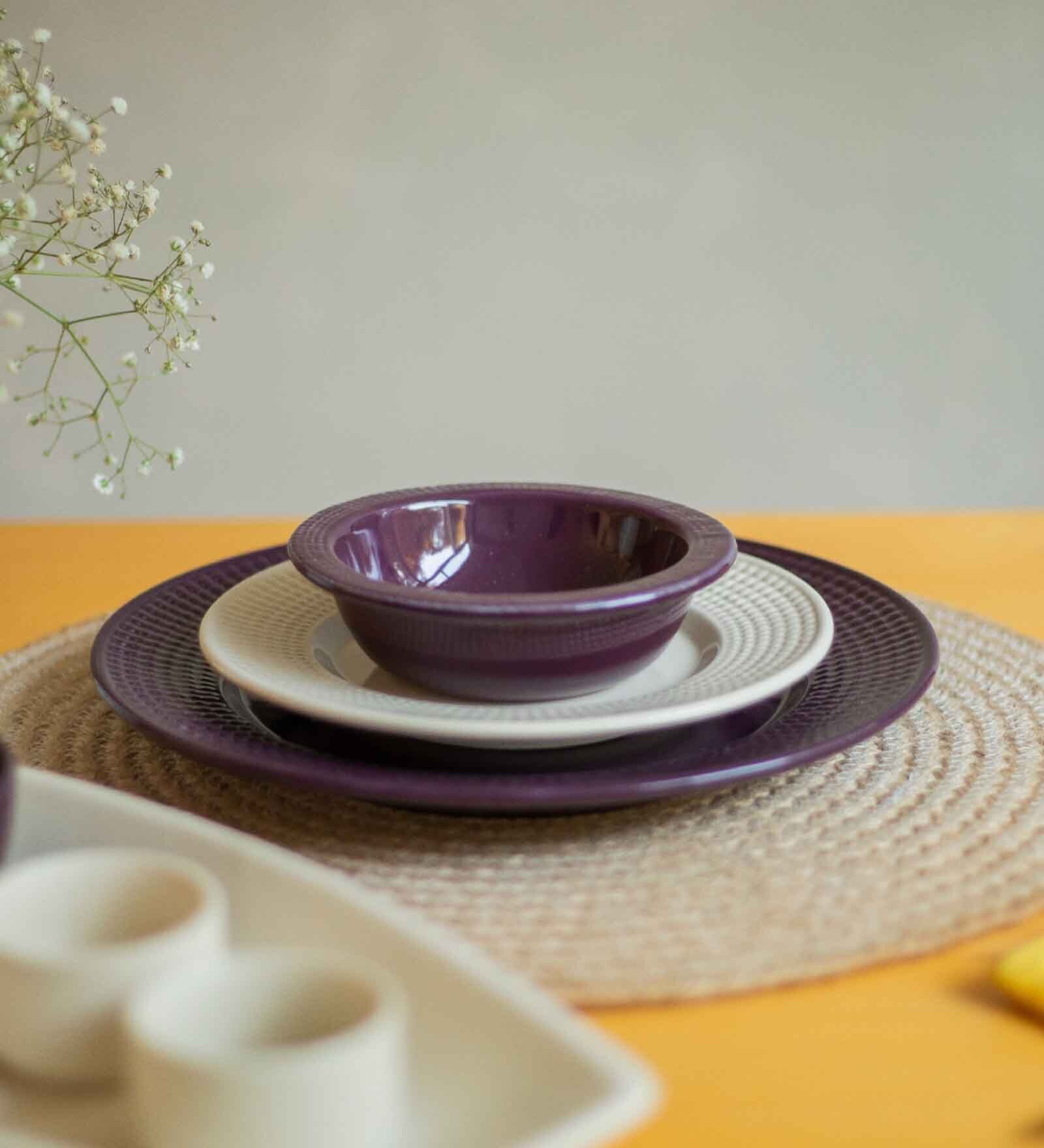 Buy Classic Purple Ceramic Microwave-safe Handcrafted (Set of 2) Dinner ...