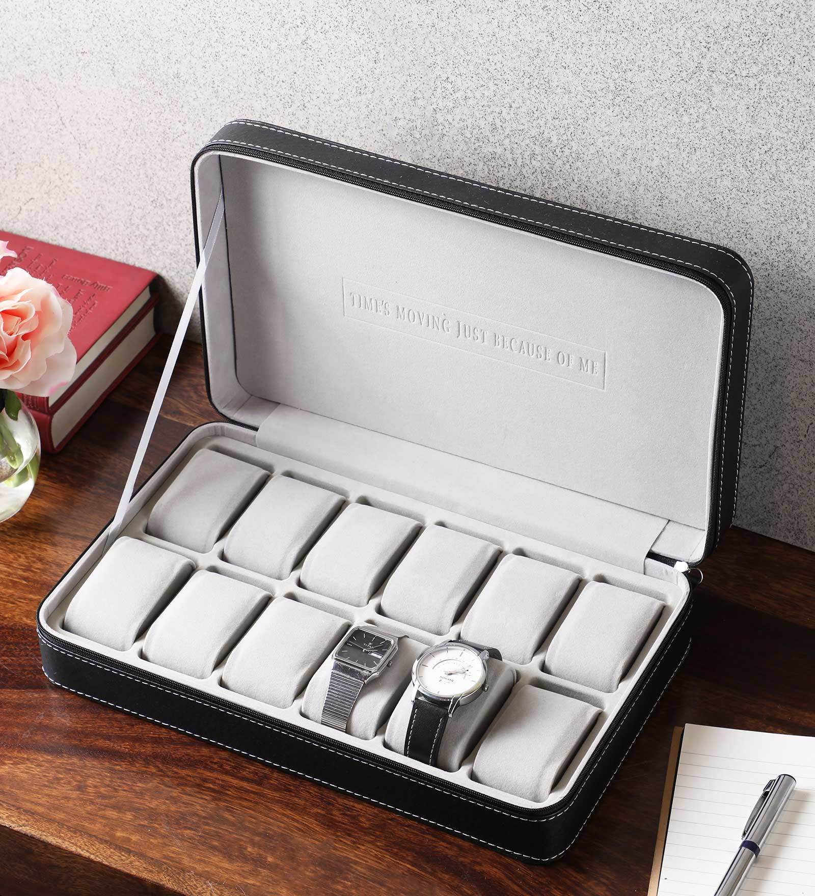 Buy 12 Slots PU Leather Watch Organiser in Black at 48% OFF by House of ...