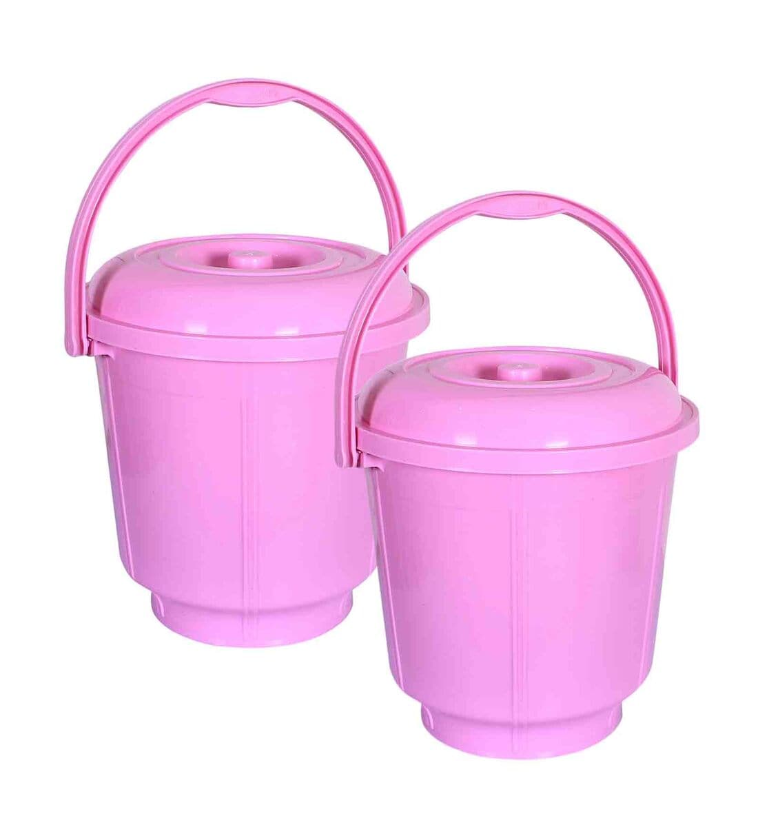 Buy 13 Ltrs Pink Plastic Bucket with Lid (Set of 2) By Kuber Industries ...