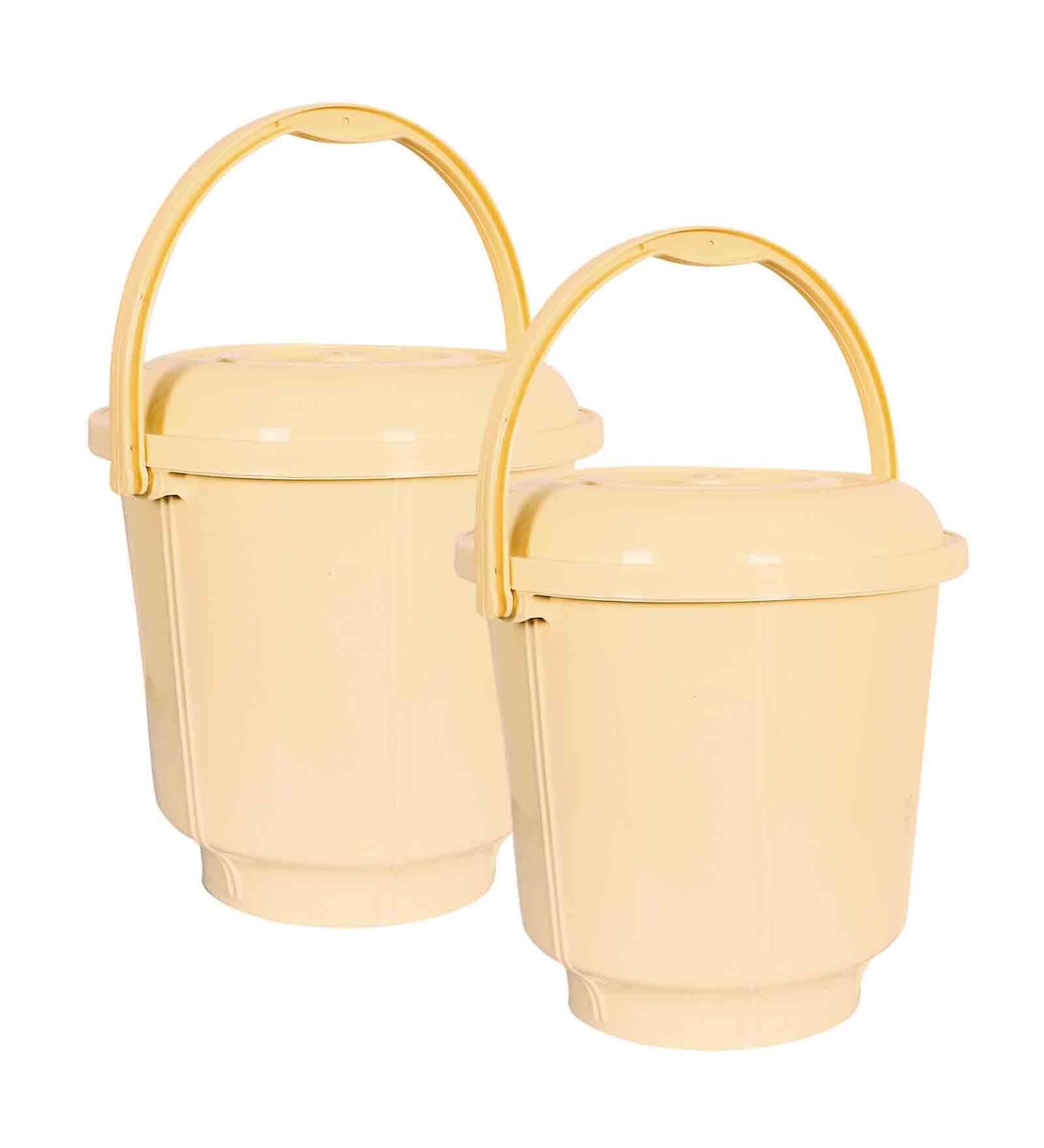 Buy 13 Ltrs Cream Plastic Bucket with Lid (Set of 2) By Kuber ...