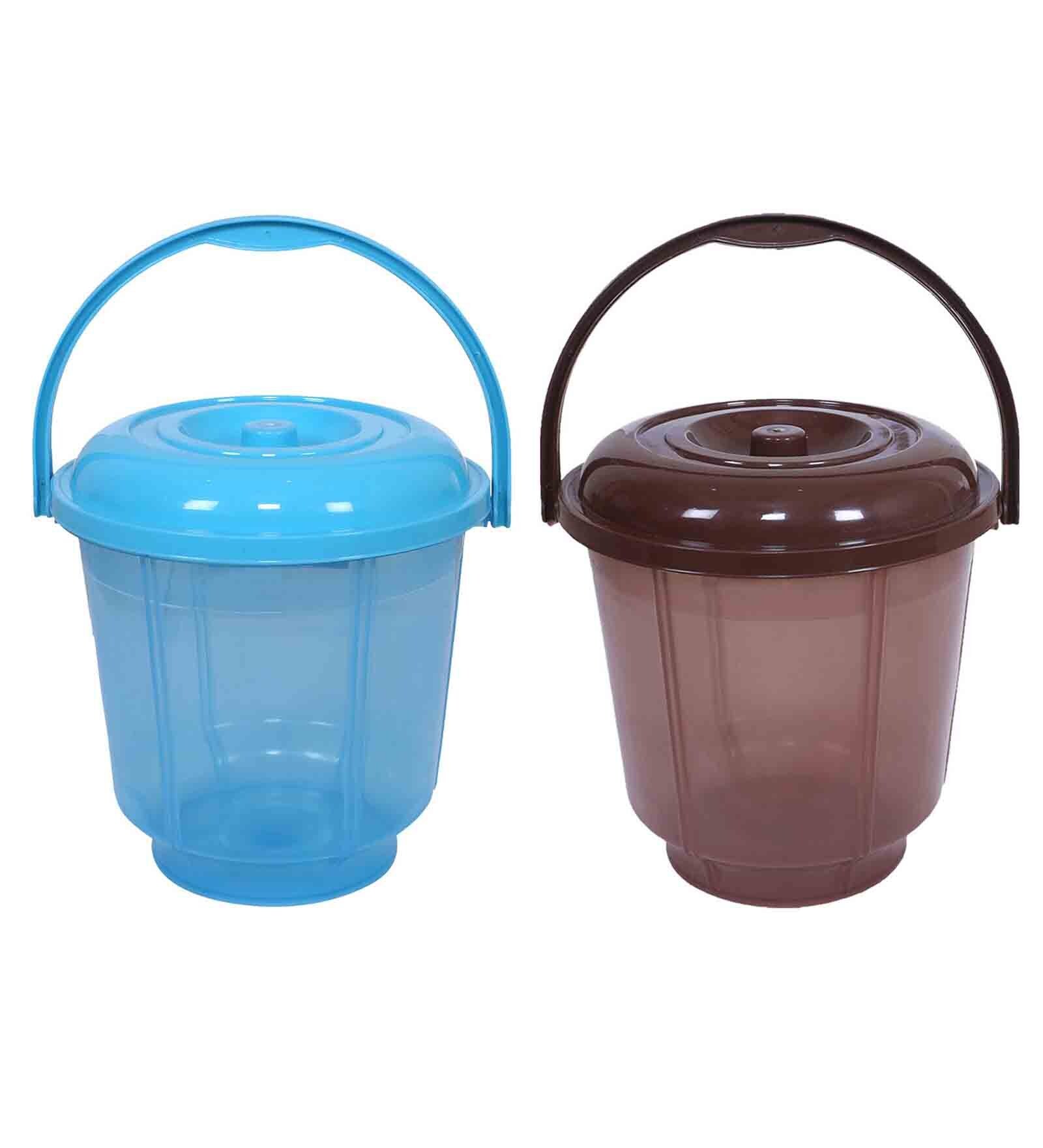 Buy 13 Ltrs Sky Blue & Brown Plastic Bucket (Set of 2) By Kuber ...