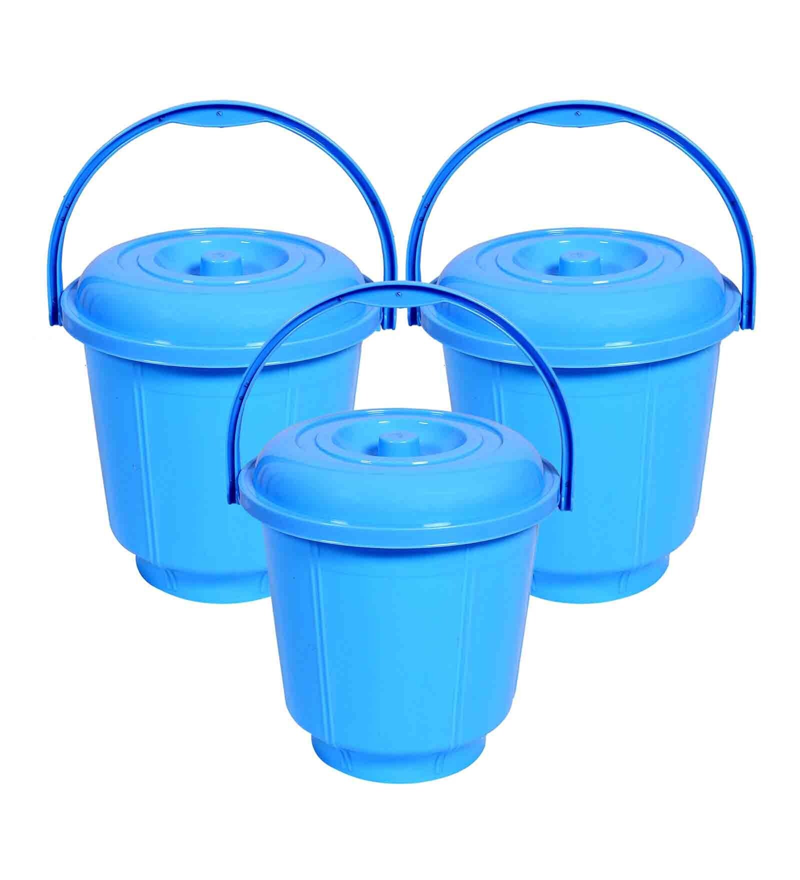 Buy 13 Ltrs Sky Blue Plastic Bucket with Lid (Set of 3) By Kuber ...