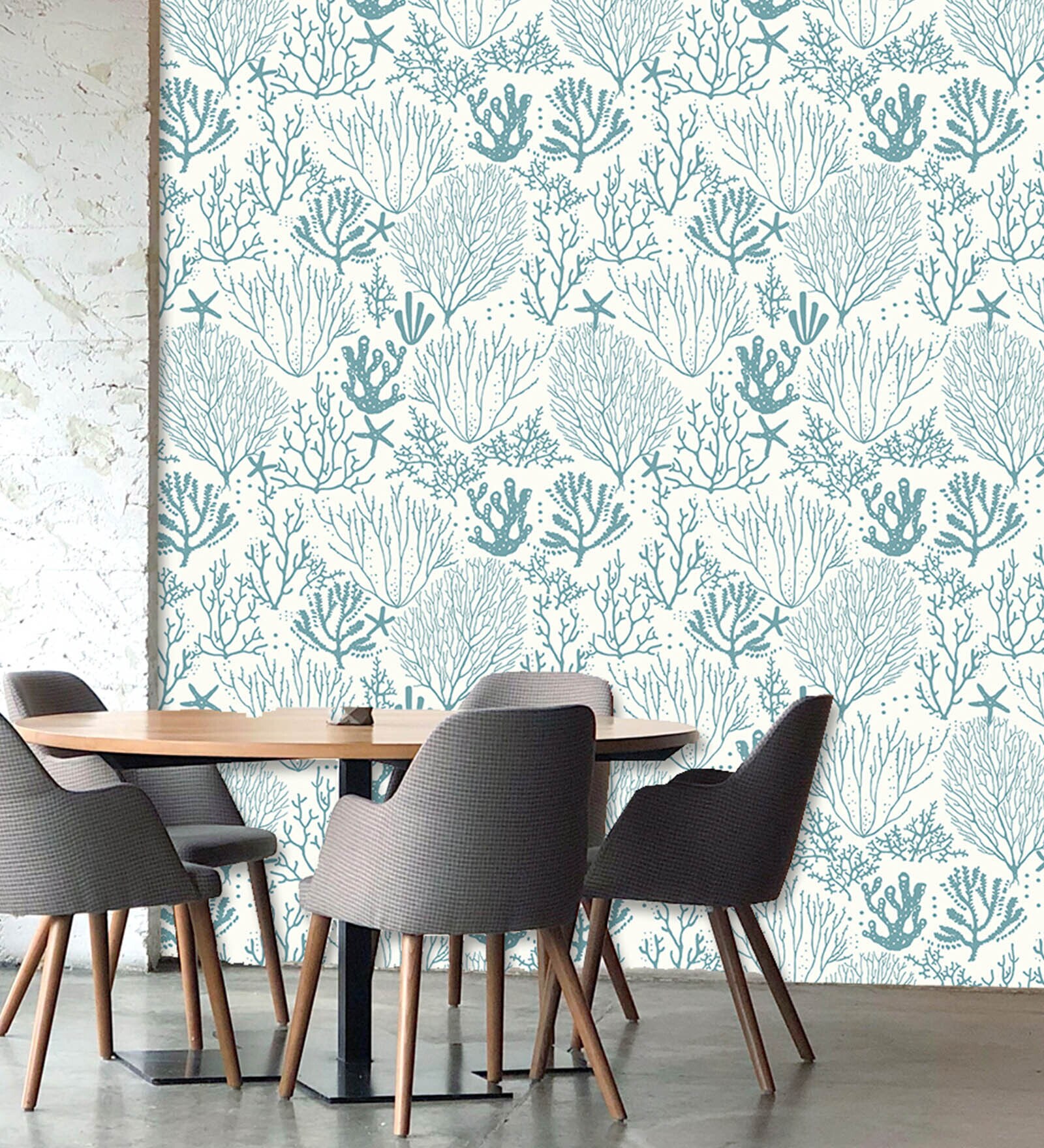 Buy 16 Feet Dust Blue Coral Leaf 350 Gsm Wallpaper Roll at 10% OFF by ...