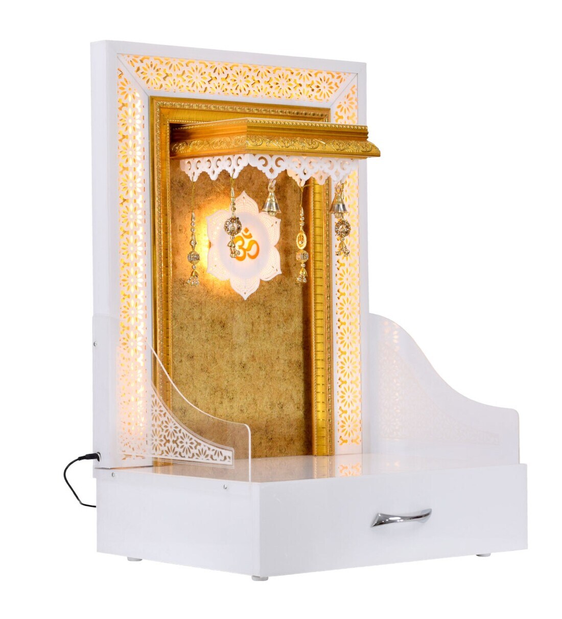 Buy The Mandir Store Devika Glossy White Wooden LED Mandir With Storage ...