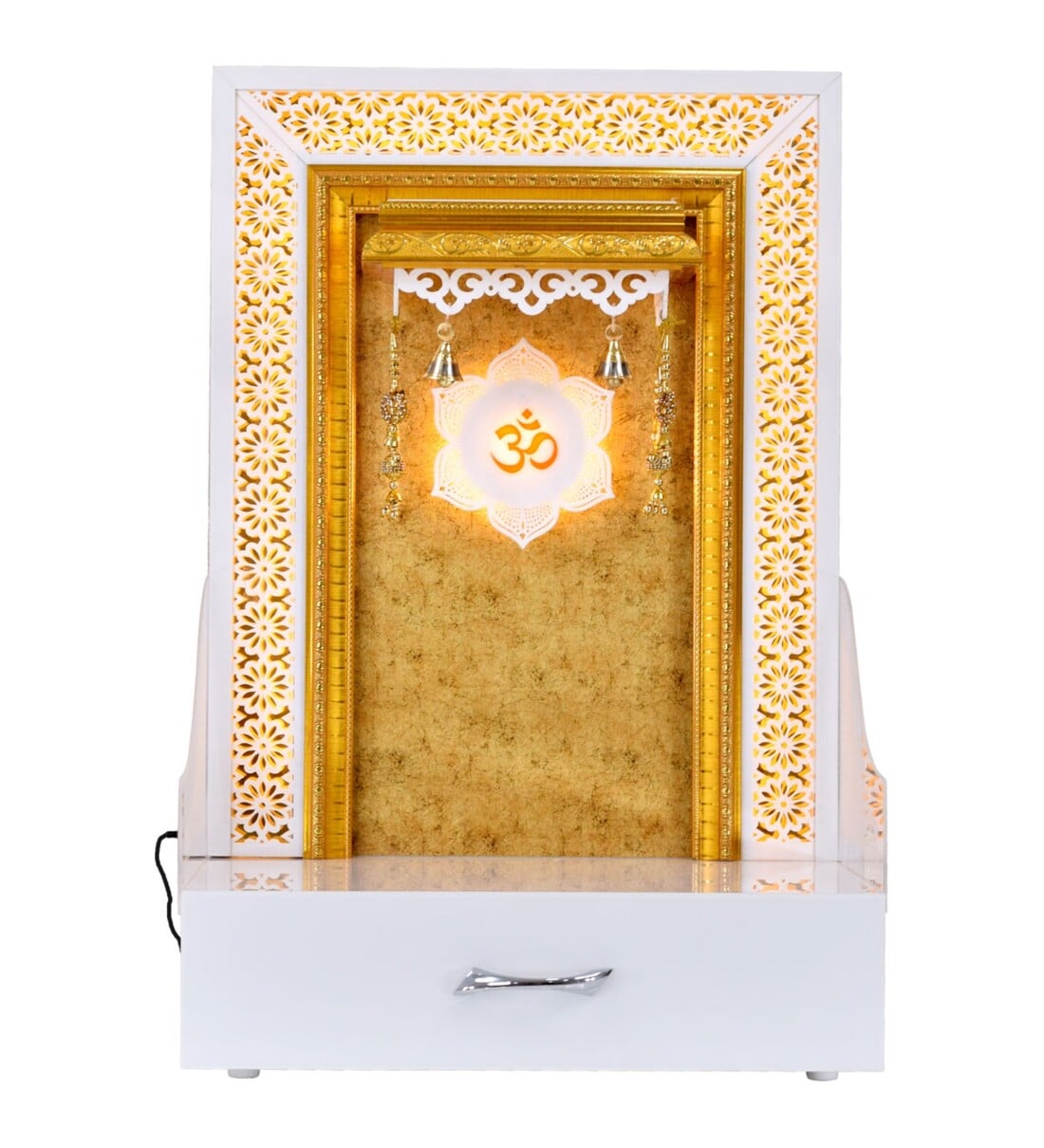 Buy The Mandir Store Devika Glossy White Wooden LED Mandir With Storage ...