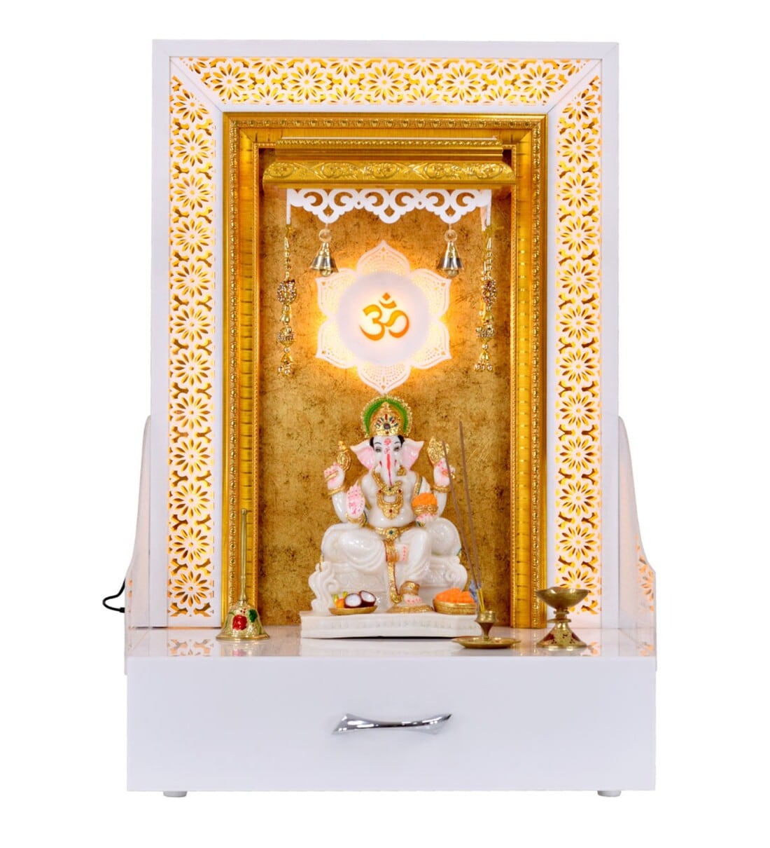 Buy The Mandir Store Devika Glossy White Wooden LED Mandir With Storage ...