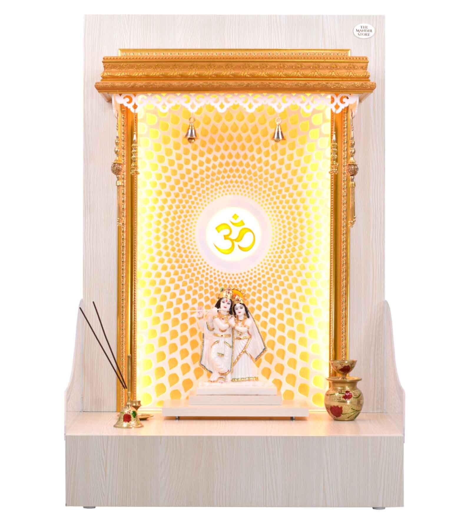 Buy The Mandir Store Prarthna Pinewood Finish LED Mandir With Storage ...