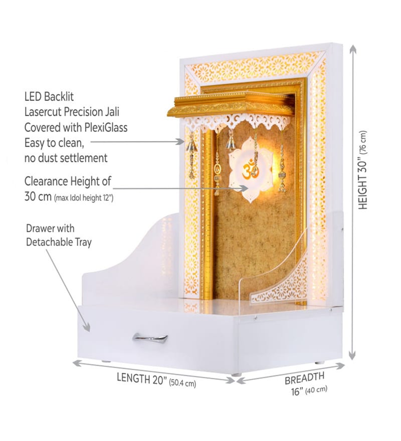 Buy The Mandir Store Devika Glossy White Wooden LED Mandir With Storage ...