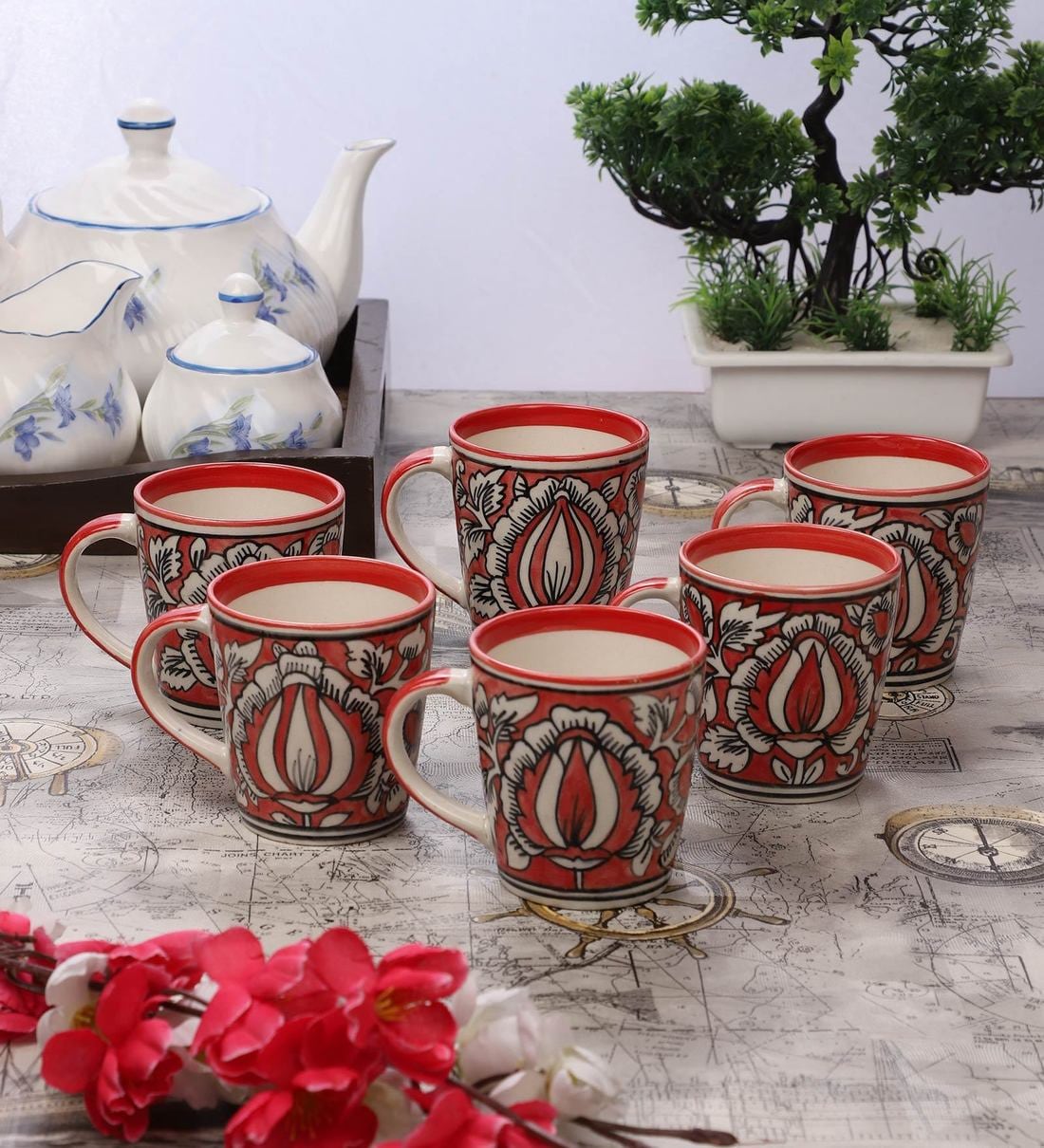 Buy Sethal 220ml Red & White Ceramic (Set of 6) Coffee Mug at 29% OFF ...