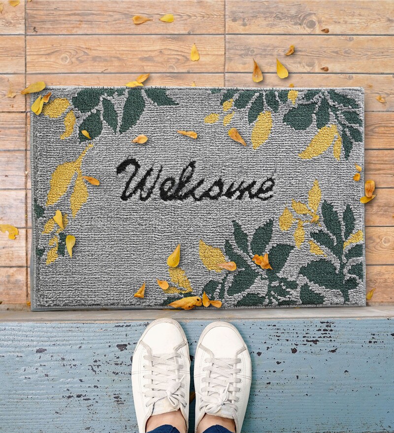 Buy Grey Slogan Poly Propylene 24 x 16 Inches Anti Skid Door Mat by ...