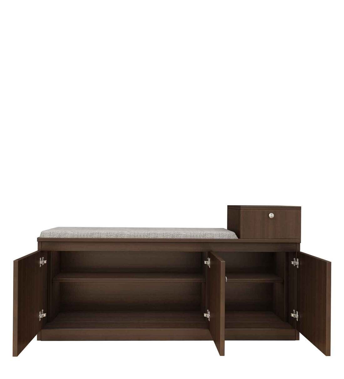 Buy Novo Shoe Rack with Seating in Wenge & Walnut Finish Online - Shoe ...