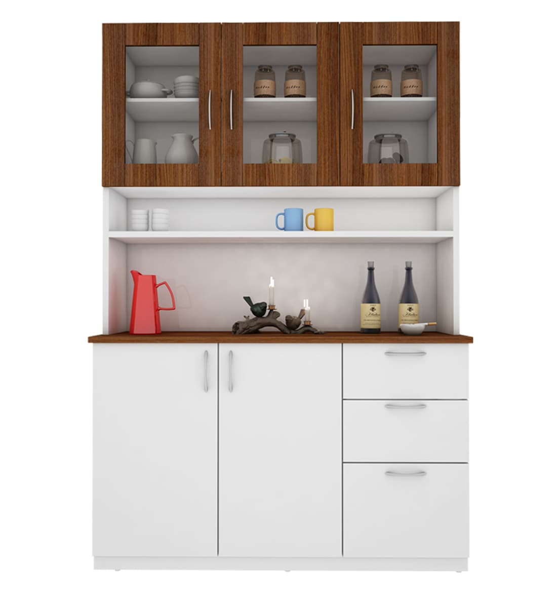 Buy Modish Crockery Unit in Walnut & Frosty White Finish Online ...