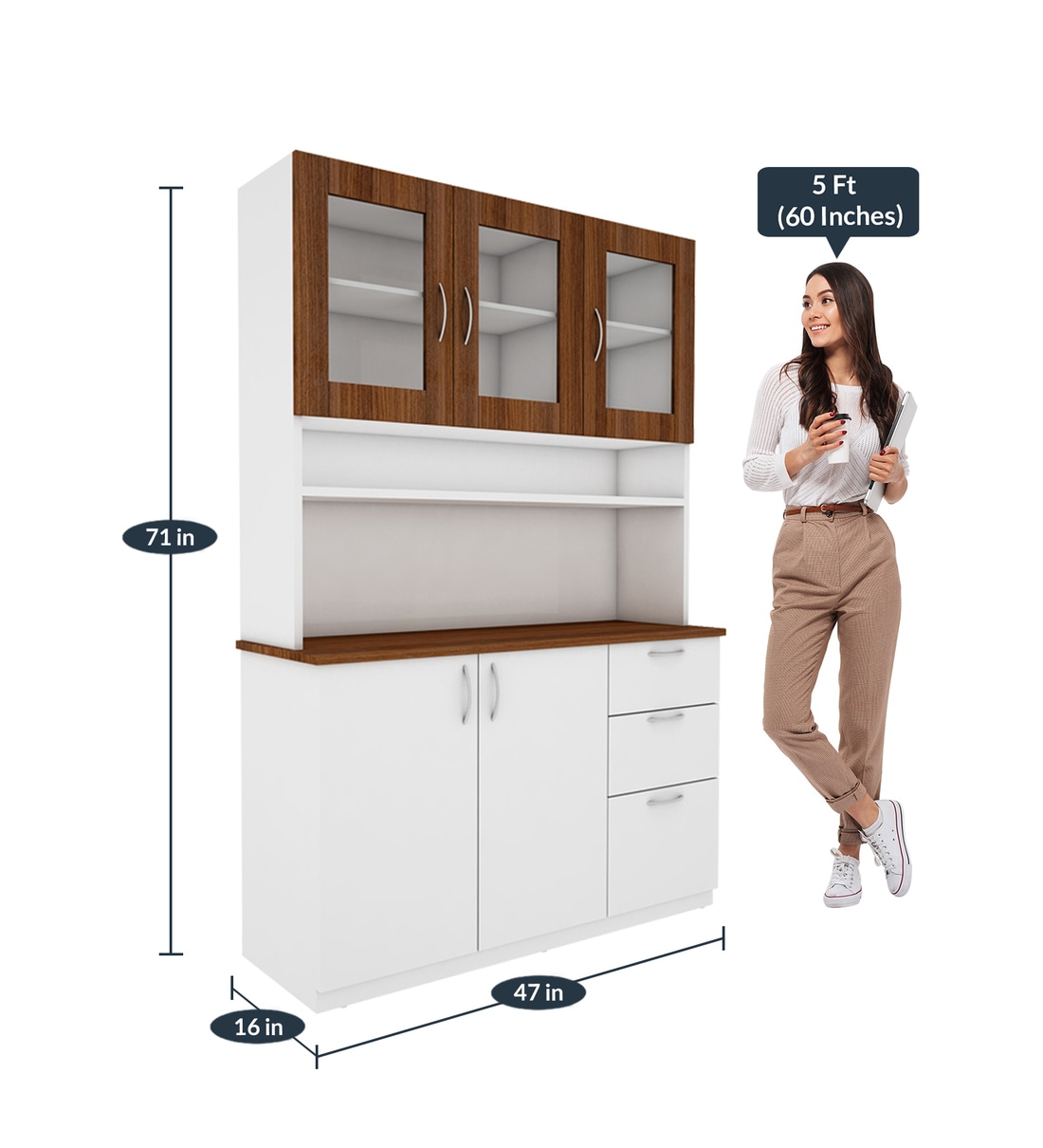 Buy Modish Crockery Unit in Walnut & Frosty White Finish Online ...