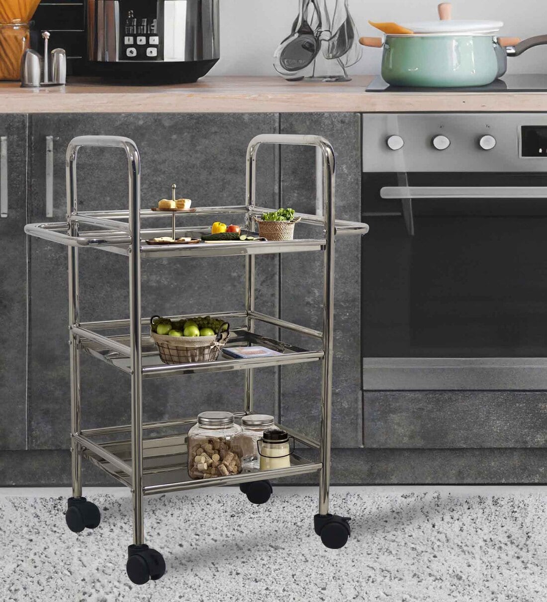 Stainless Steel Trolley Shop Ivy 3-Tier Kitchen Trolley | Home Centre ...