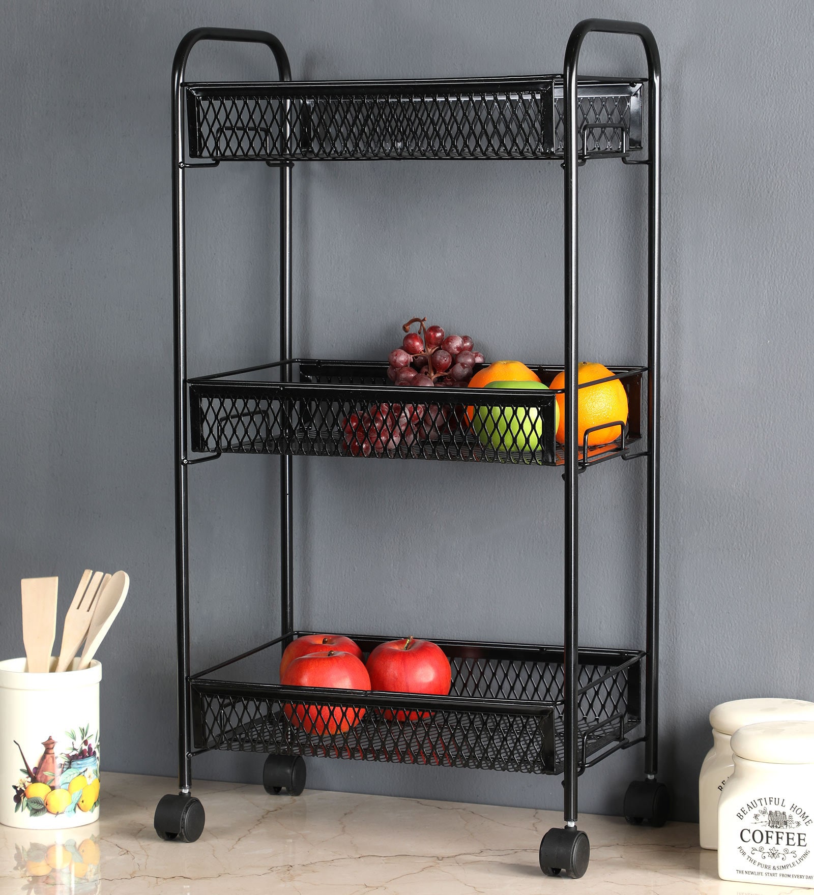 Buy 3 Tier Mild Steel Kitchen Trolley By Rishan Lifestyle Online ...