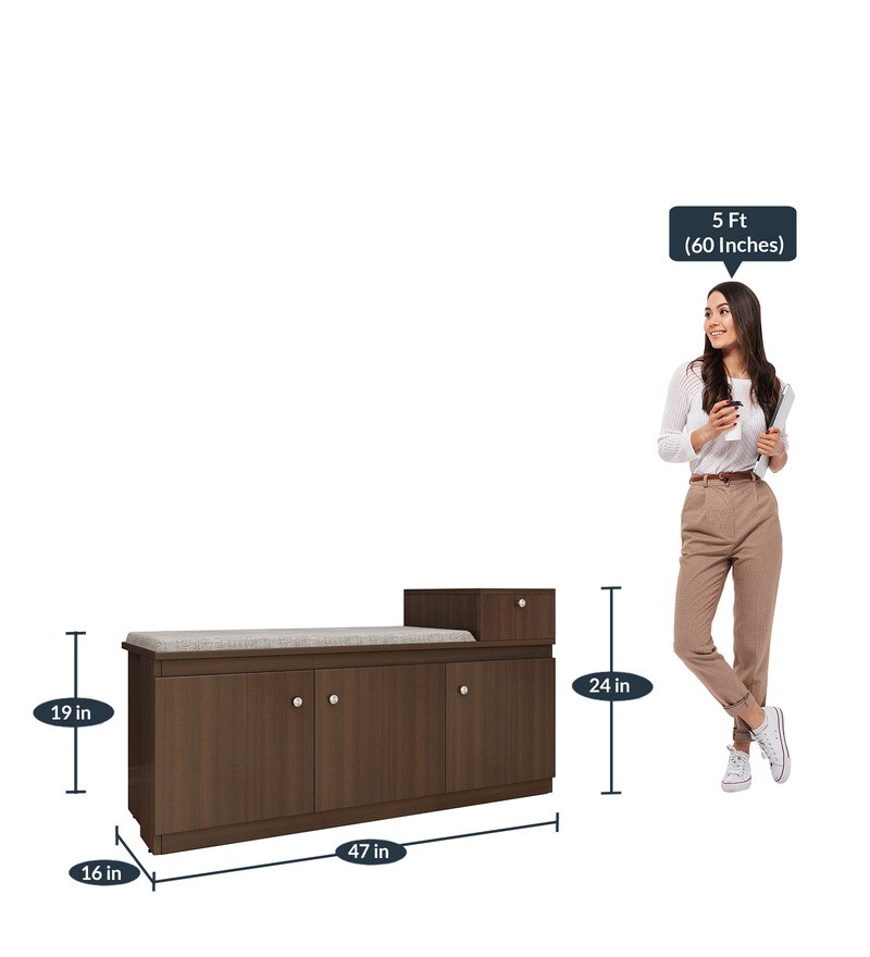 Buy Novo Shoe Rack with Seating in Wenge & Walnut Finish Online - Shoe ...
