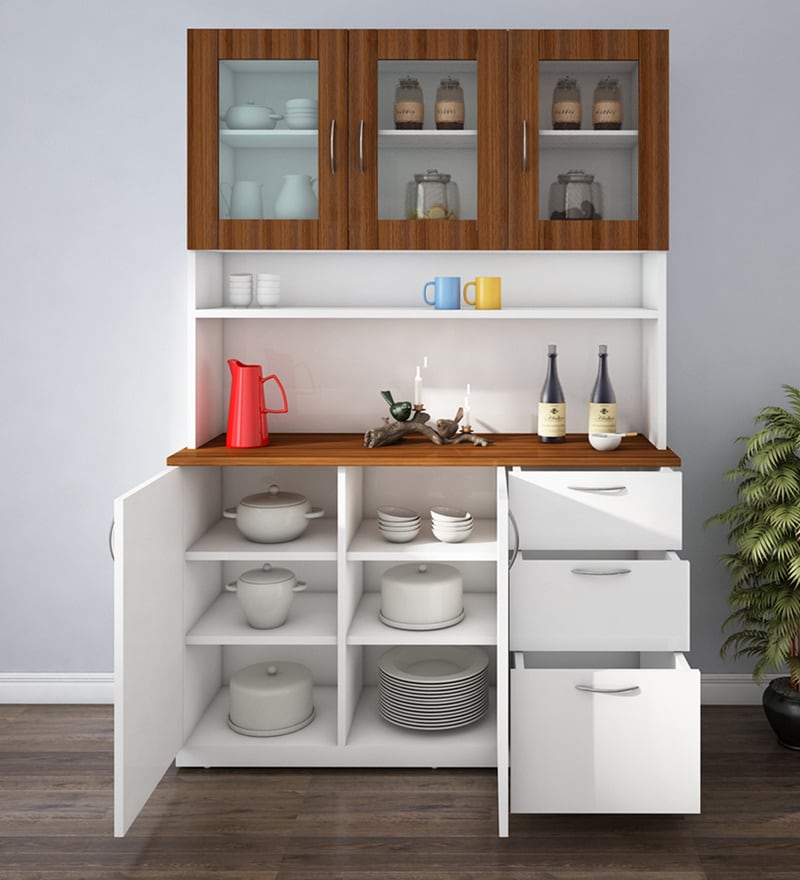 Buy Modish Crockery Unit in Walnut & Frosty White Finish Online ...