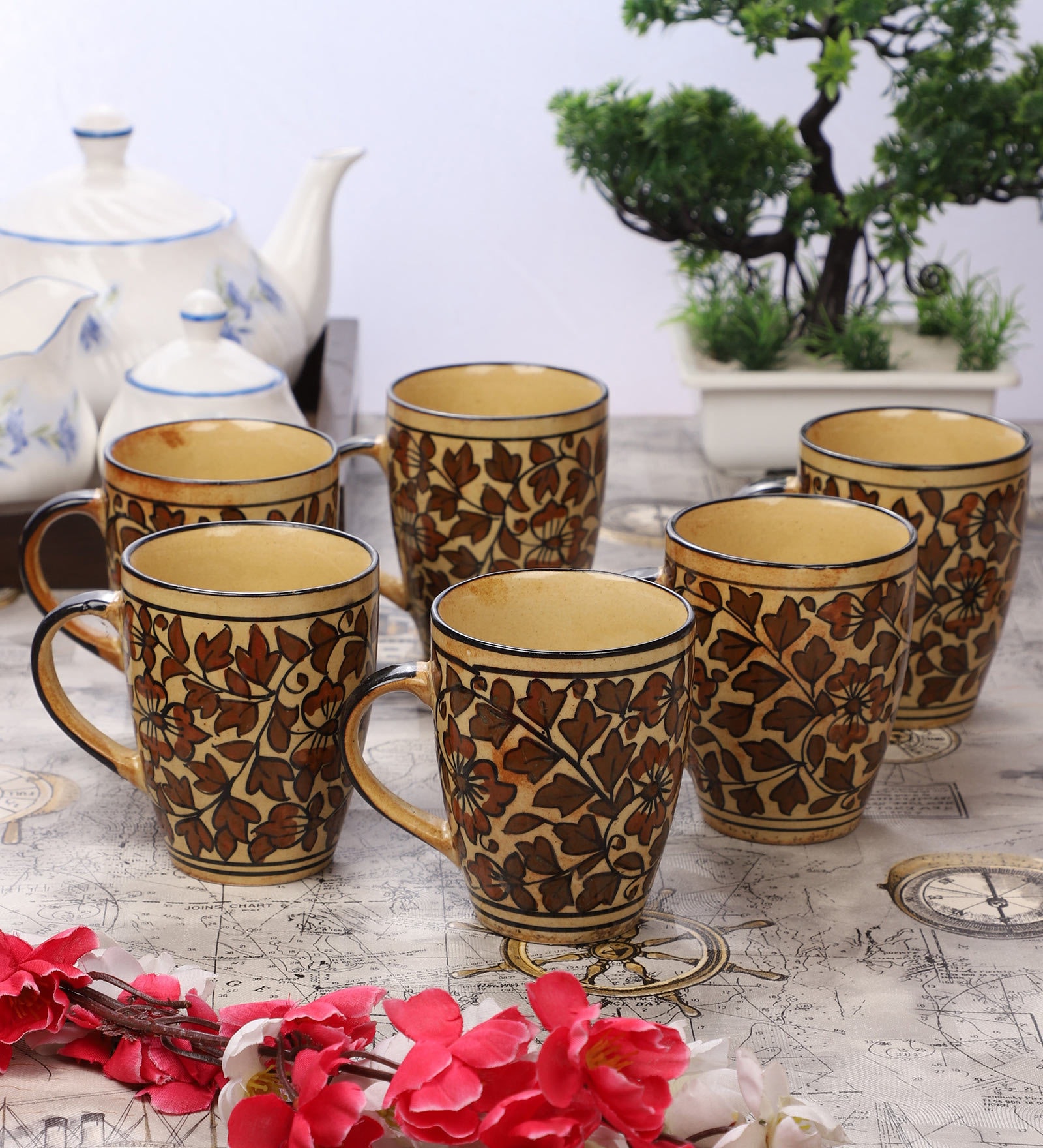 Buy Verli 300ml Yellow & Brown Ceramic (Set of 6) Coffee Mug at 40% OFF ...