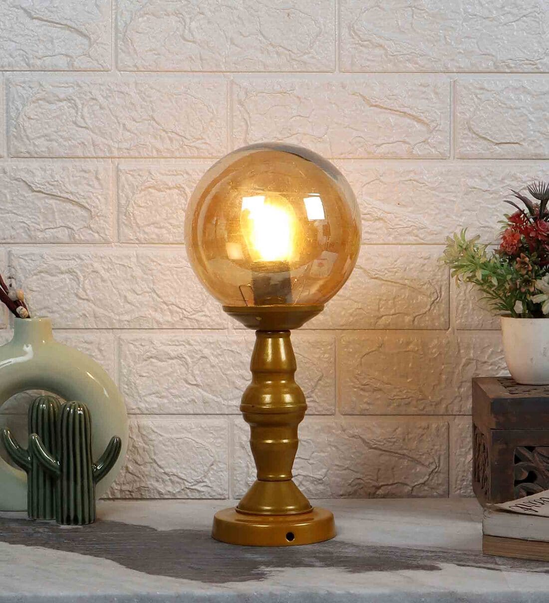Buy 3D Amber & Gold Glass & Metal Table Lamp at 43% OFF by ...