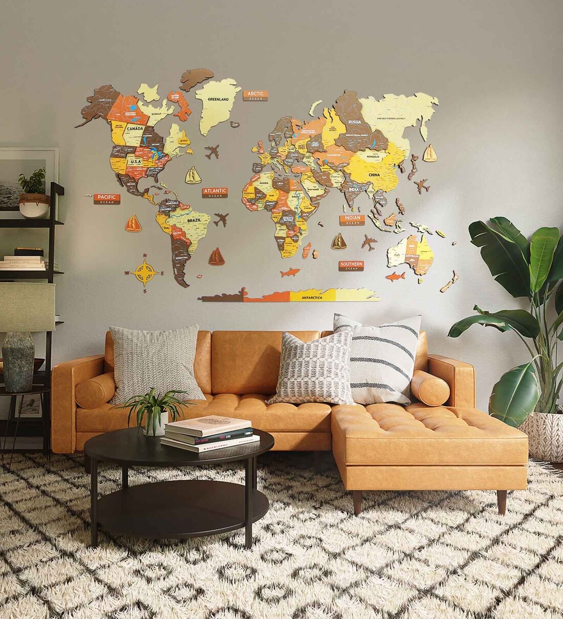 Buy 3D Birch Wood Russet World Map In 79 X 47 Inches at 10% OFF by U ...