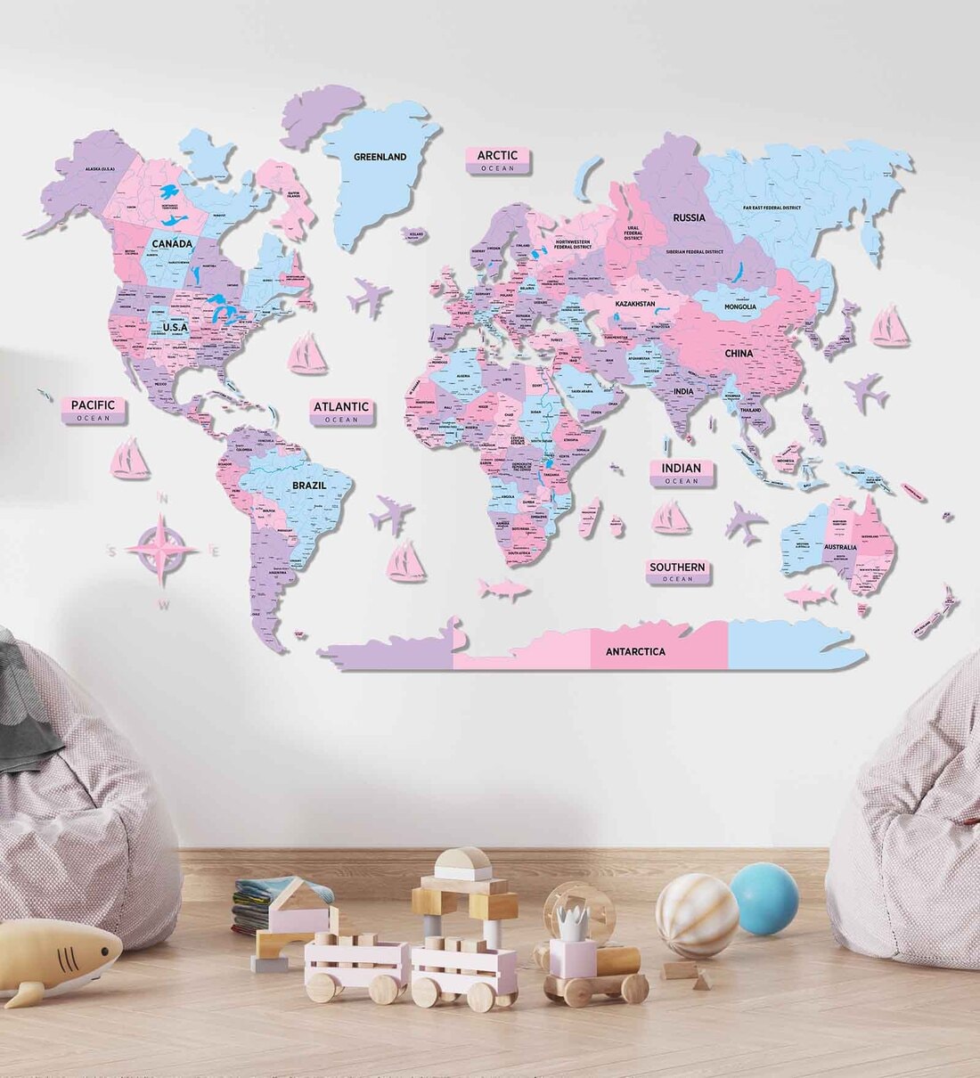 Buy 3D Birch Wood Candy Floss World Map In 79 X 47 Inches at 10% OFF by ...
