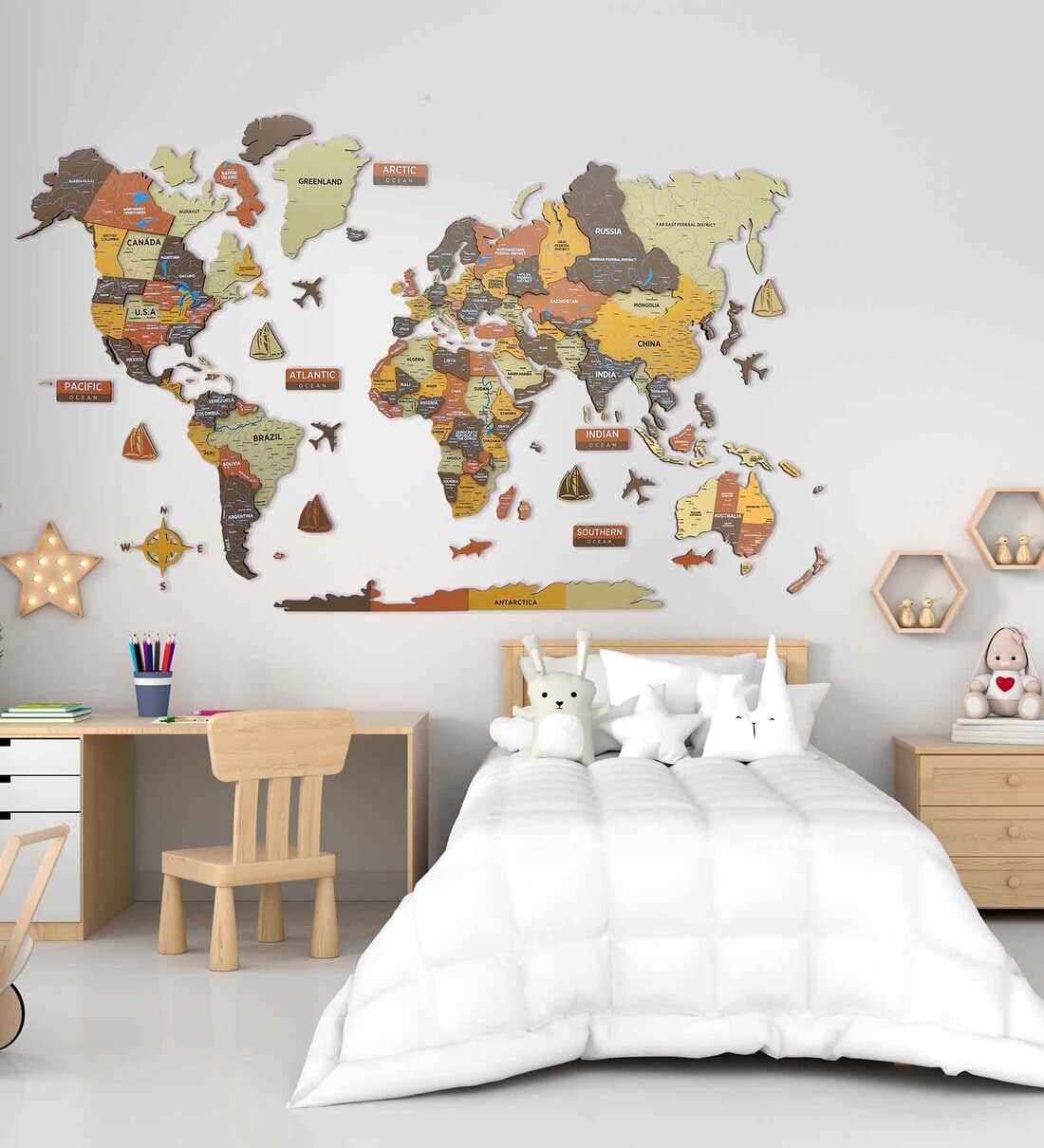 Buy 3D Wooden World Map Multicolour - S Size by U Wood Love It at 6% ...