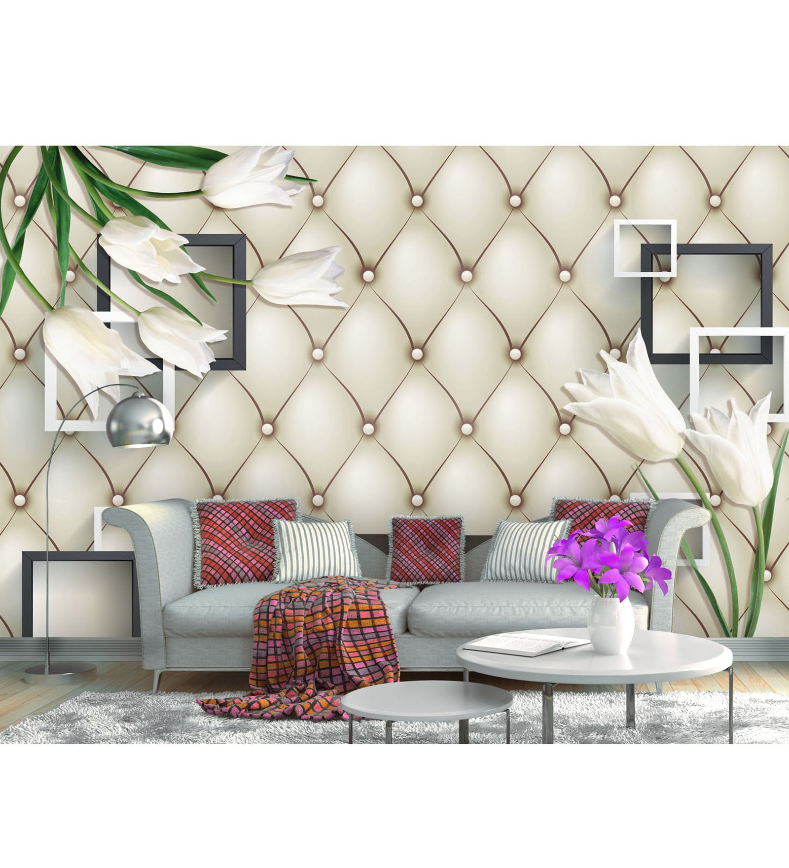 Buy 3D White Flowers Non Woven Paper 17x10 Feet Wallpaper by 999Store ...